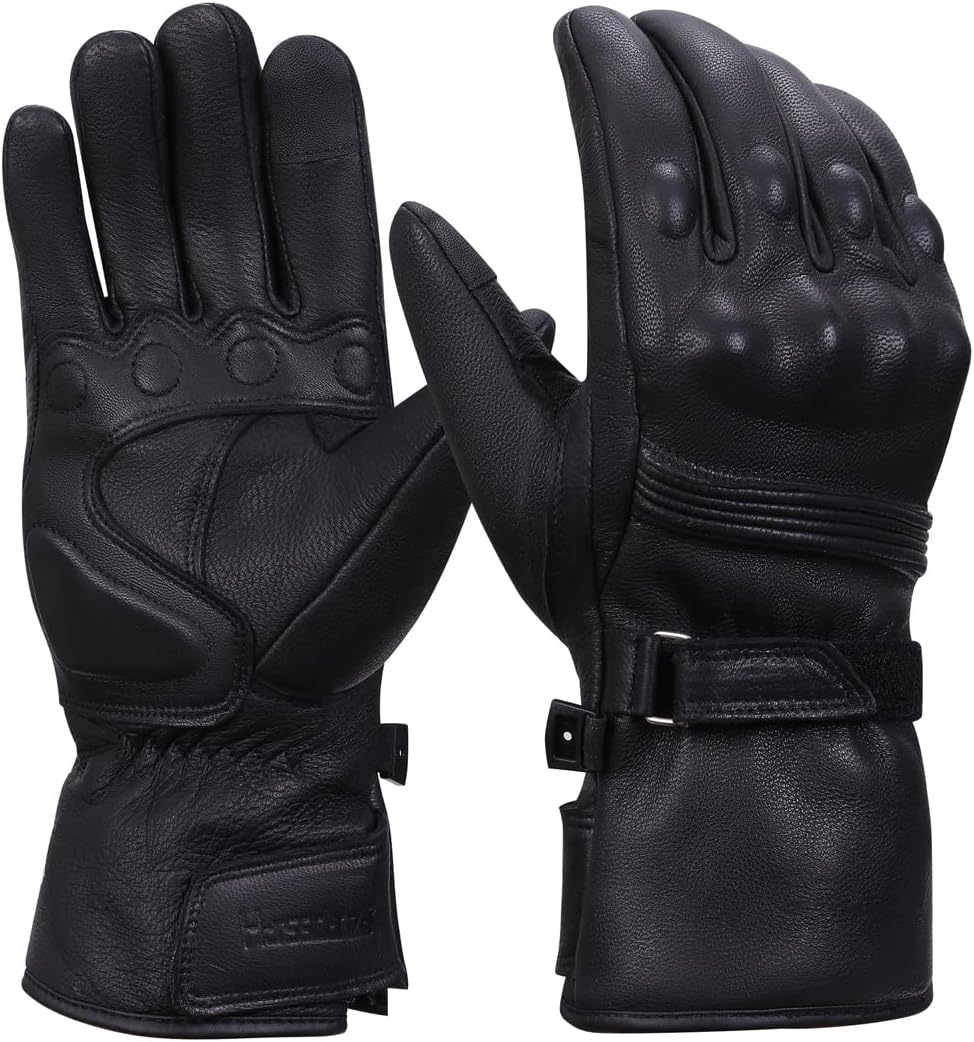 Harssidanzar Winter Motorcycle Gloves,Mens Long Gauntlet Leather Full ...