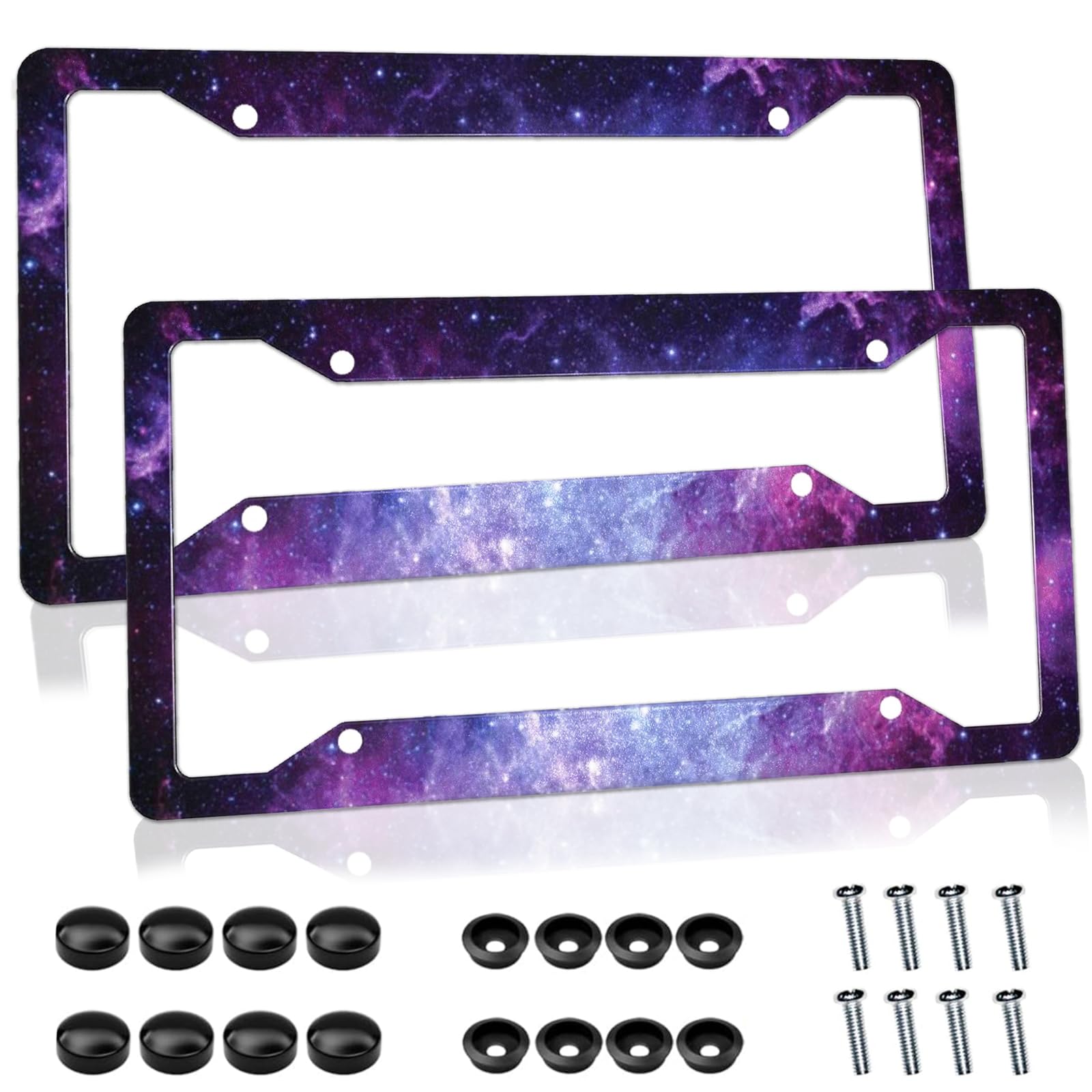 Amazon.com: 2 Pack Purple Galaxy Space License Plate Frame Aluminum ...