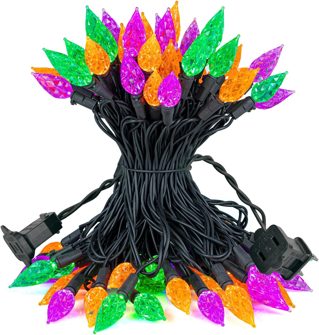 BOHON Mardi Gras Lights, Orange Purple and Green Faceted C6 50 LED 25ft ...