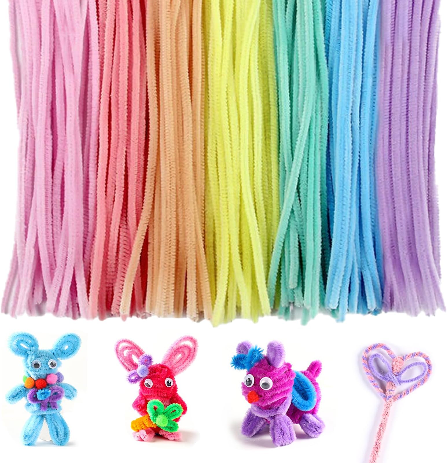 Kids B Crafty 100 Pipe Cleaners, Pipe Cleaners For Craft, Felt Covered ...