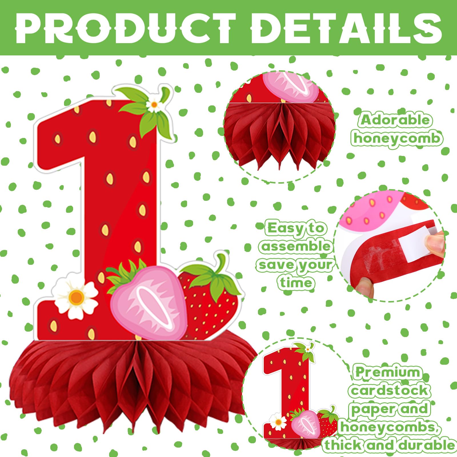 Snapklik.com : 12 Pcs Berry 1st Birthday Decoration Strawberry ...