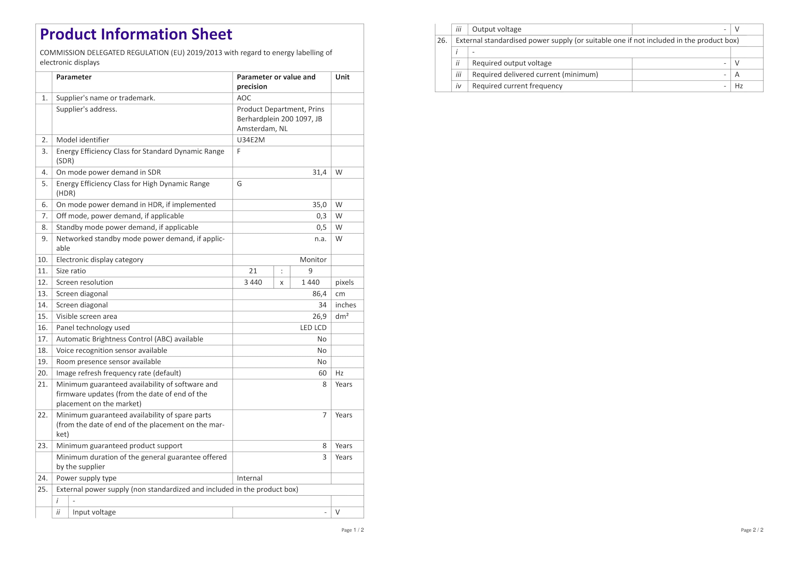 MSI Modern MD342CQPW 34 Inch UWQHD 1500R Curved Monitor - 3440 x 1440 ...