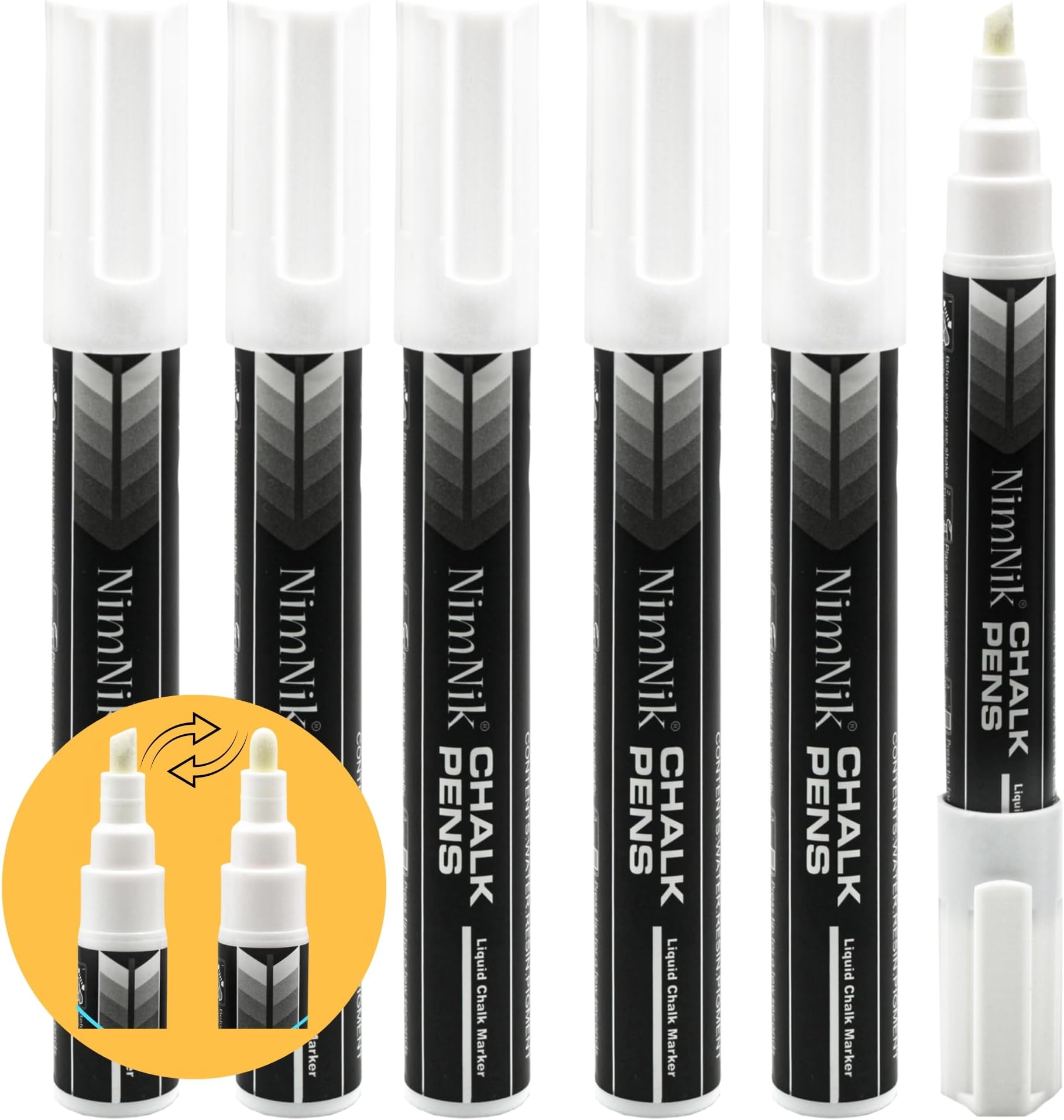 NIMNIK Chalk Marker Pens White - 6mm Reversible Nib - Wet Wipe Liquid ...