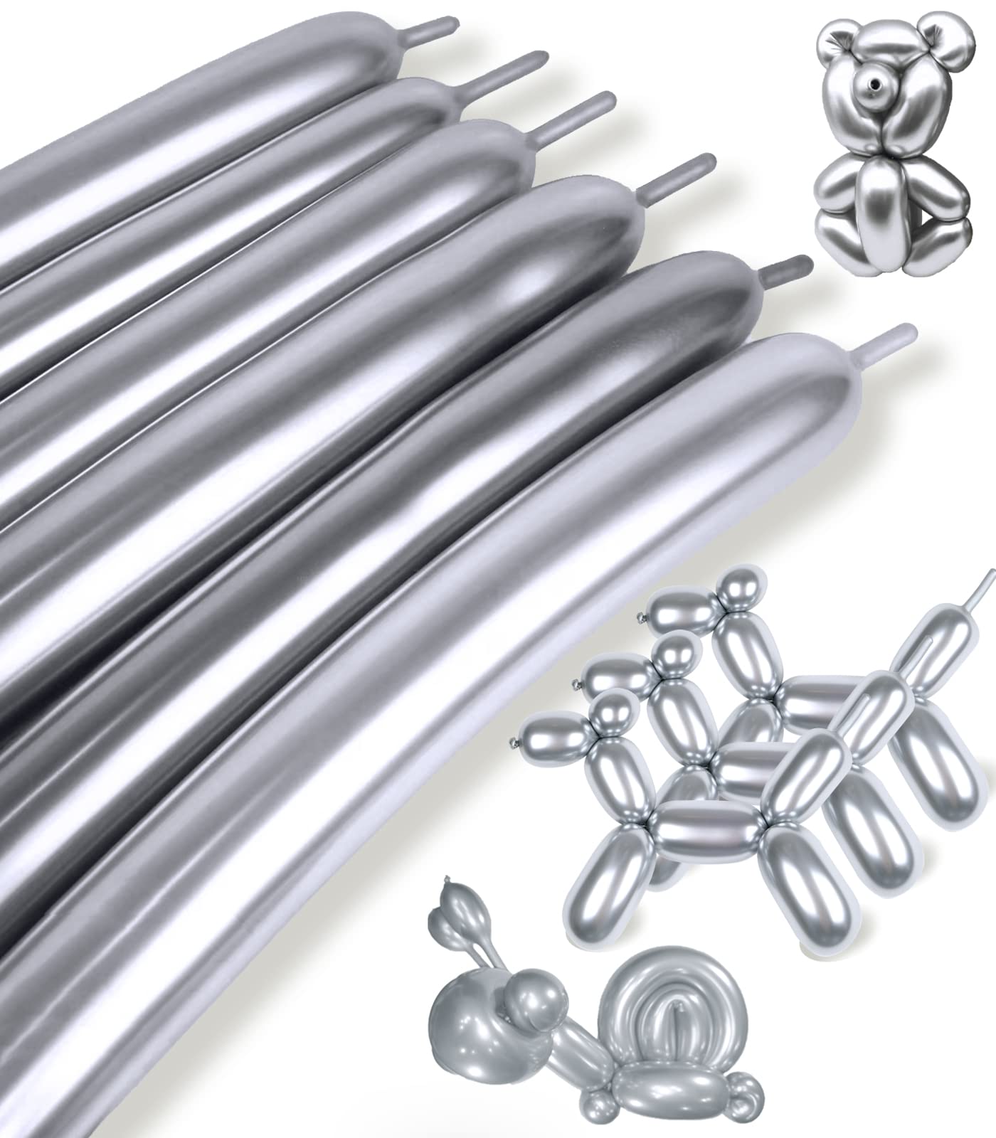 Amazon.com: SULALABOO 260 Balloons Silver Metallic 80PCS Latex Long ...