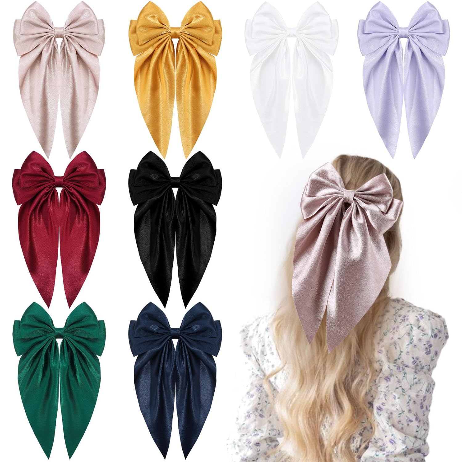 Amazon.com : 8Pcs Big Satin Layered Hair Bows for Women Girls, Large ...