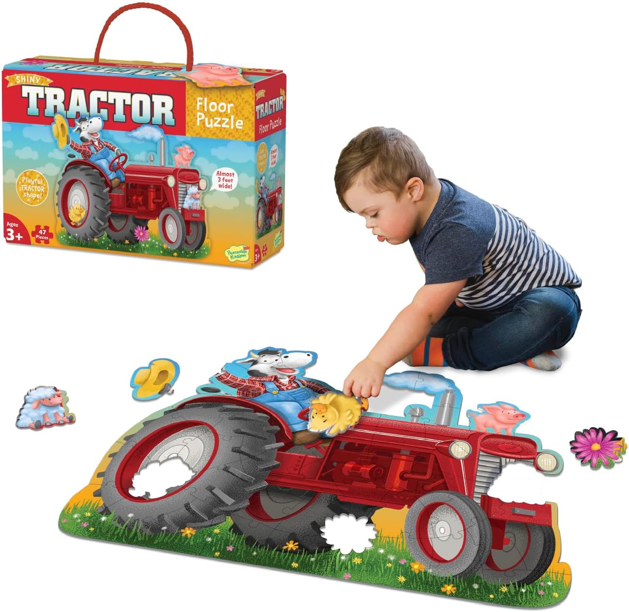Amazon.com: Peaceable Kingdom Shiny Tractor Floor Puzzle – Giant ...