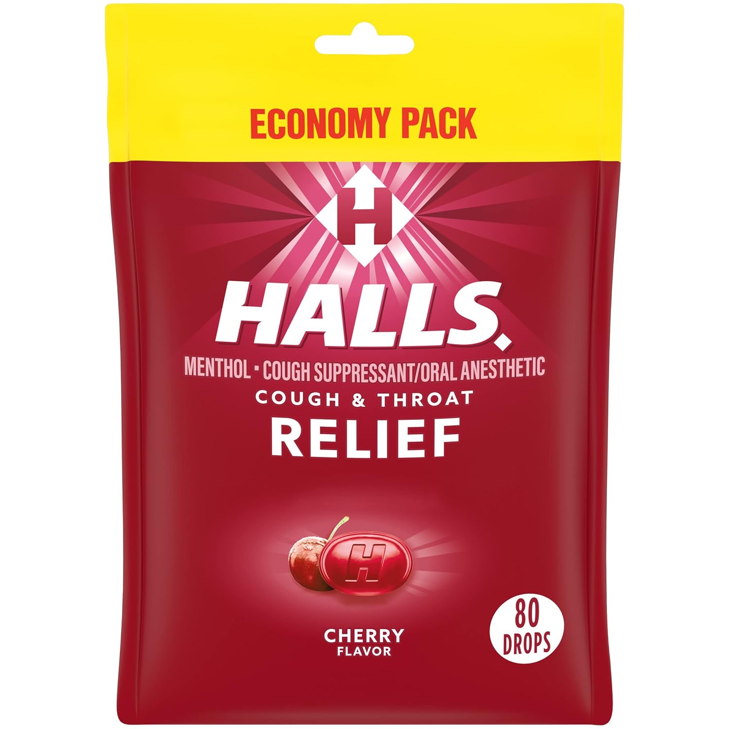 Amazon.com : HALLS Relief Cherry Cough Drops, Economy Pack, 80 Drops ...