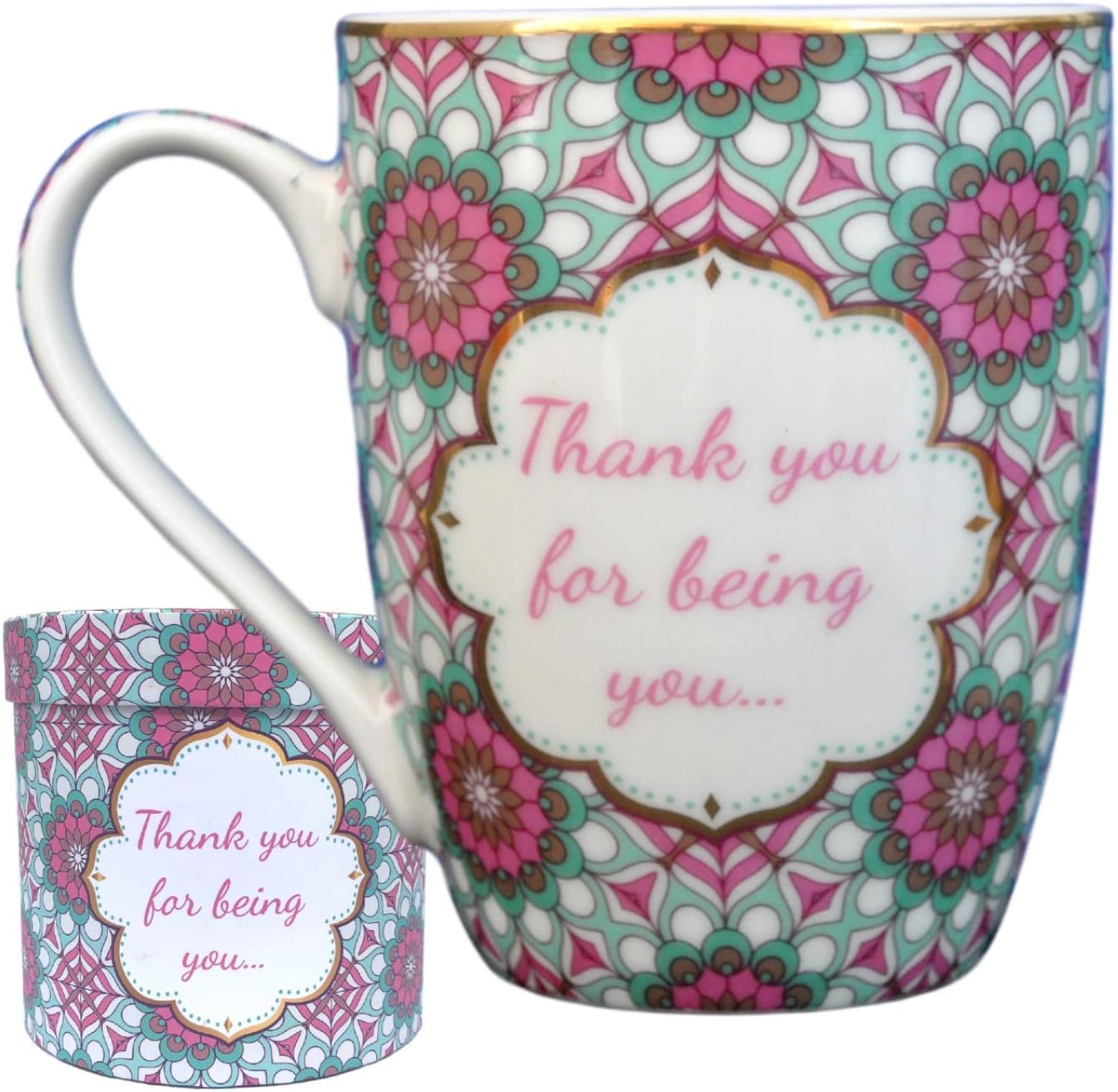 Thank You Mug with Matching Round Gift Box, Gold Finished, New Bone ...