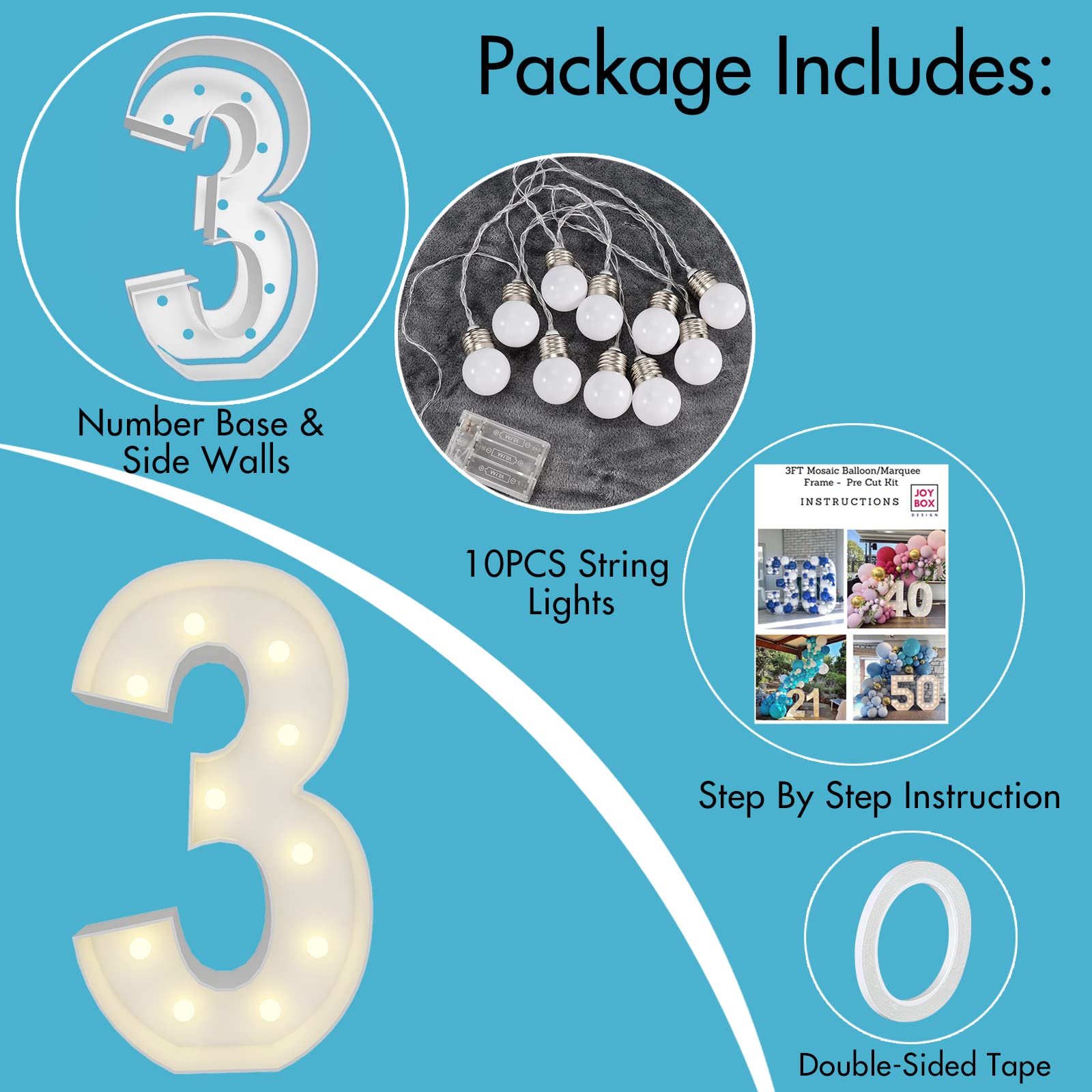 Snapklik.com : 3FT Marquee Light Up Numbers Pre-Cut Frame Giant Marquee ...