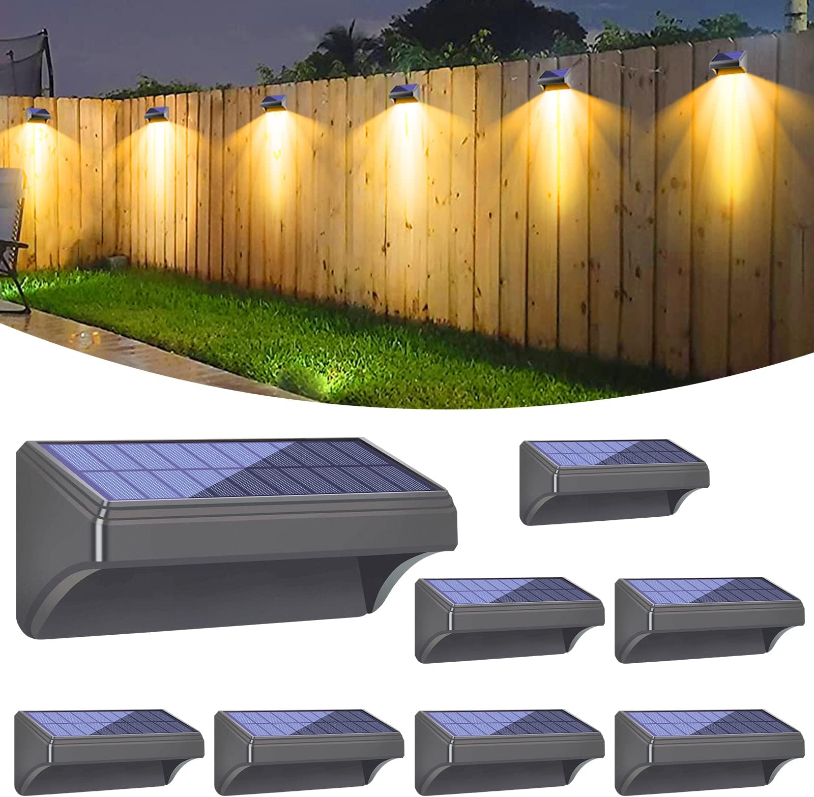 FLITI Brighter Solar Fence Lights 4 Pack, RGB 8 Colors, Dusk to Dawn ...