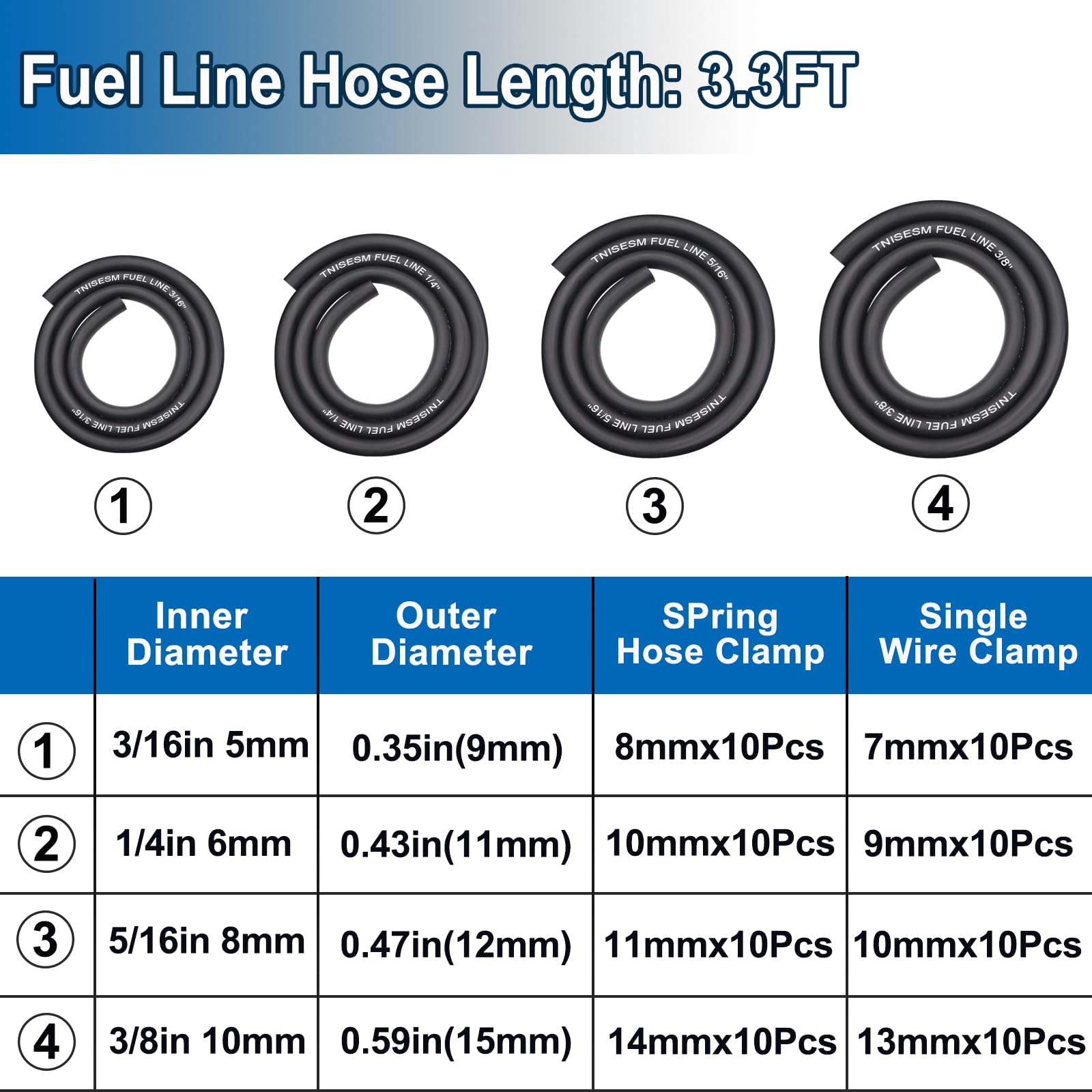Snapklik.com : Tnisesm 4 Size Fuel Hose Line - 3/8" 5/16" 1/4" 3/16" ID ...