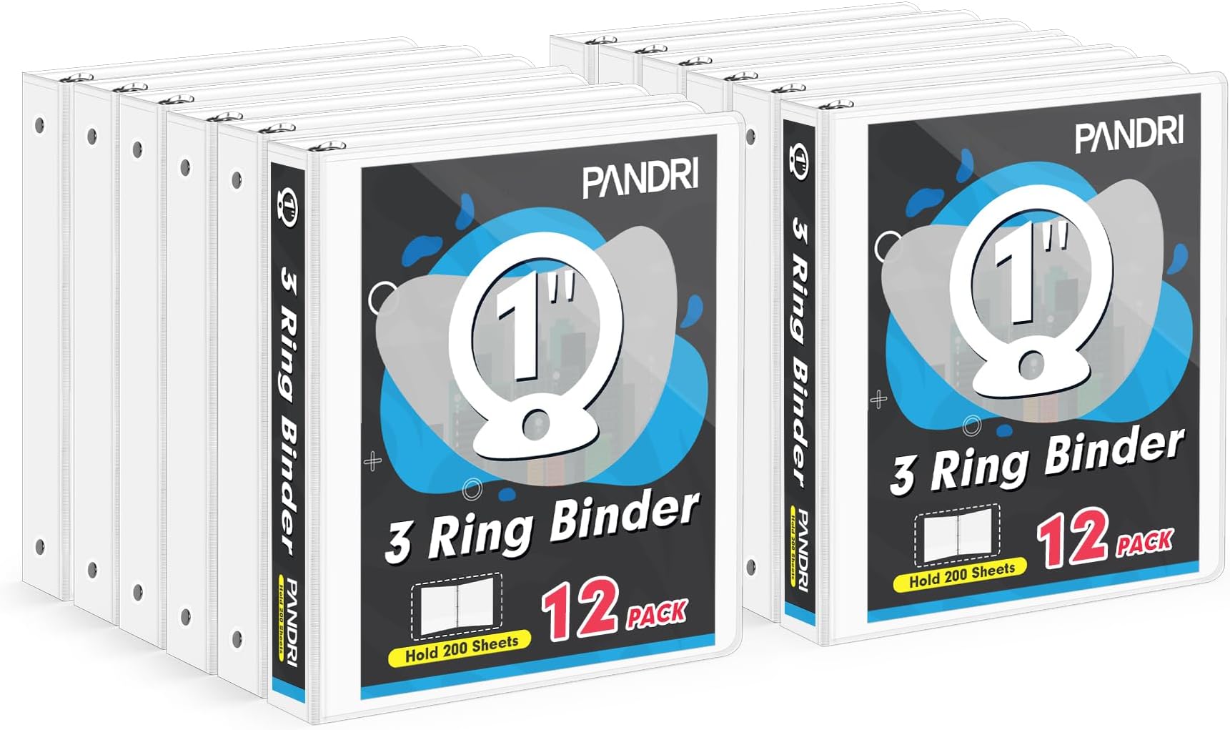 Amazon.com : 3 Ring Binder 1 Inch, PANDRI 12 Pack 1-Inch Binder Fits ...