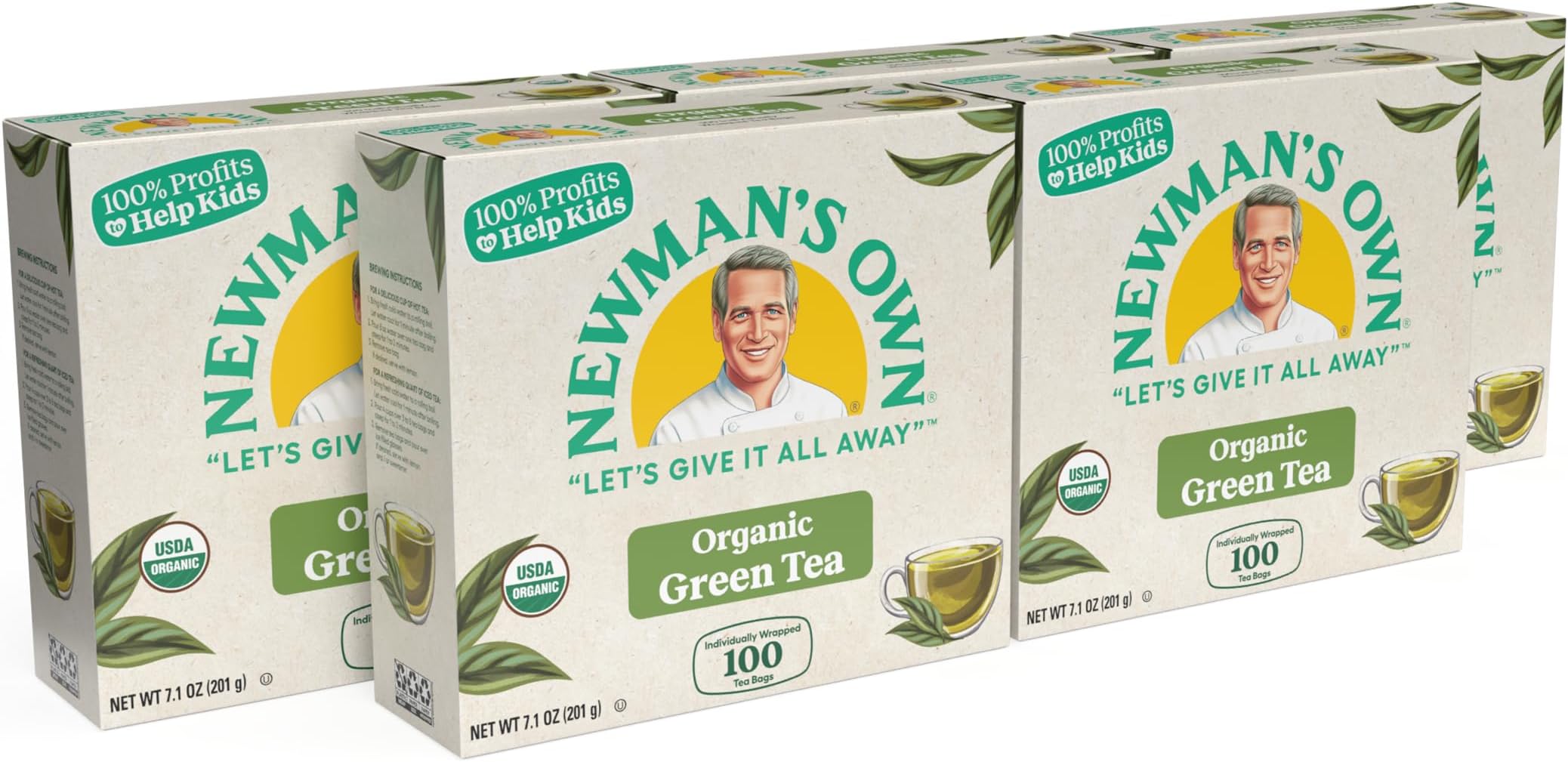 Amazon.com : Newman's Own Organics Green Tea, 100 Individually Wrapped ...