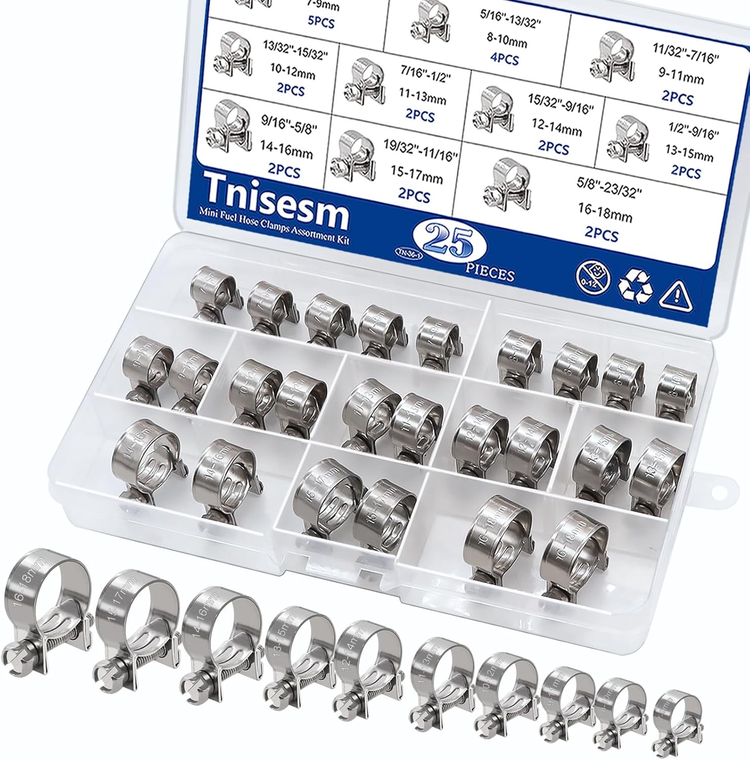 Amazon.com: Tnisesm Mini Fuel Injection Hose Clamps Adjustable 9/32"-23 ...