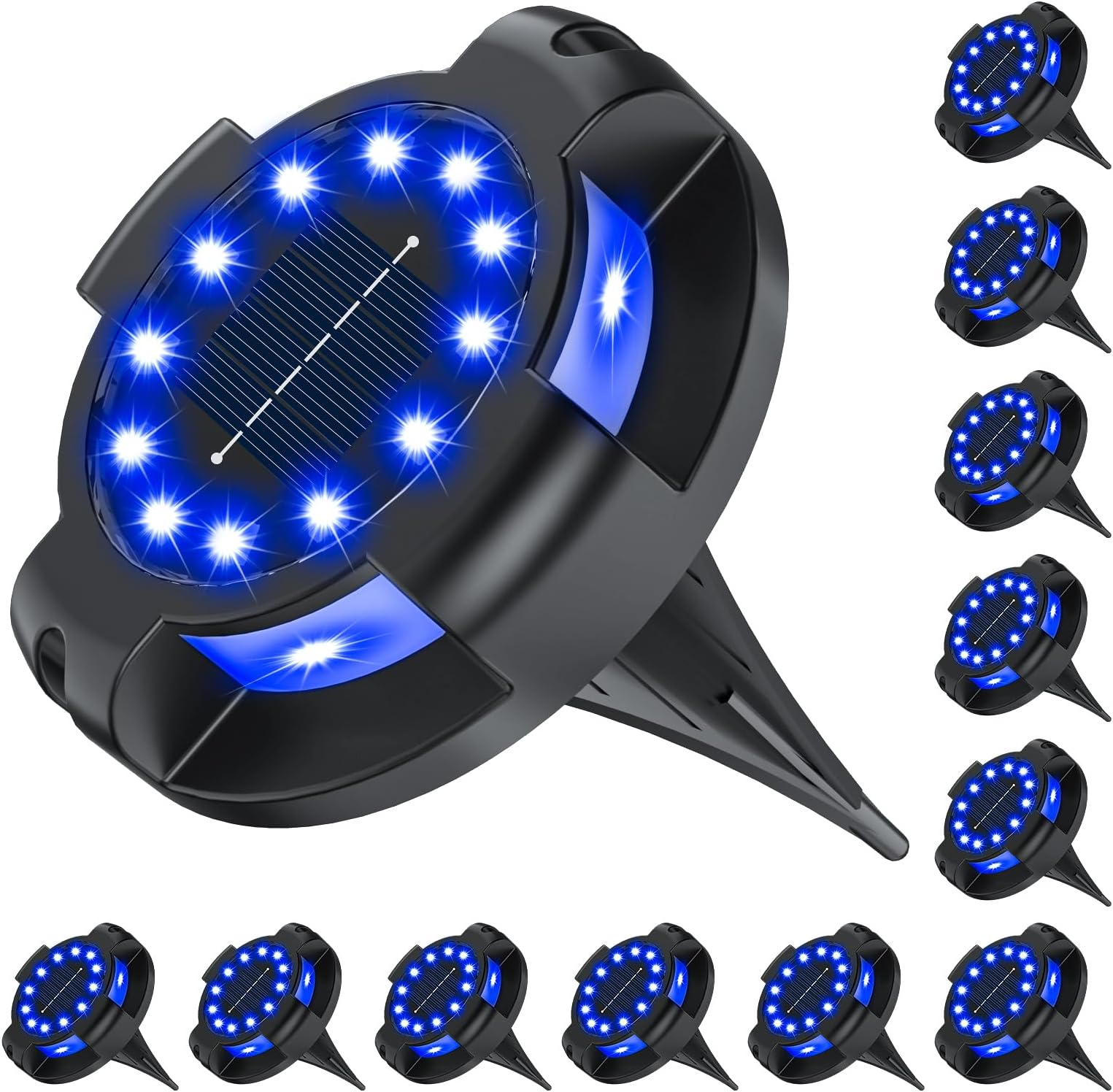Solar Pathway Lights Outdoor 12 Packs, Bright Blue 16 LEDs Solar Ground ...