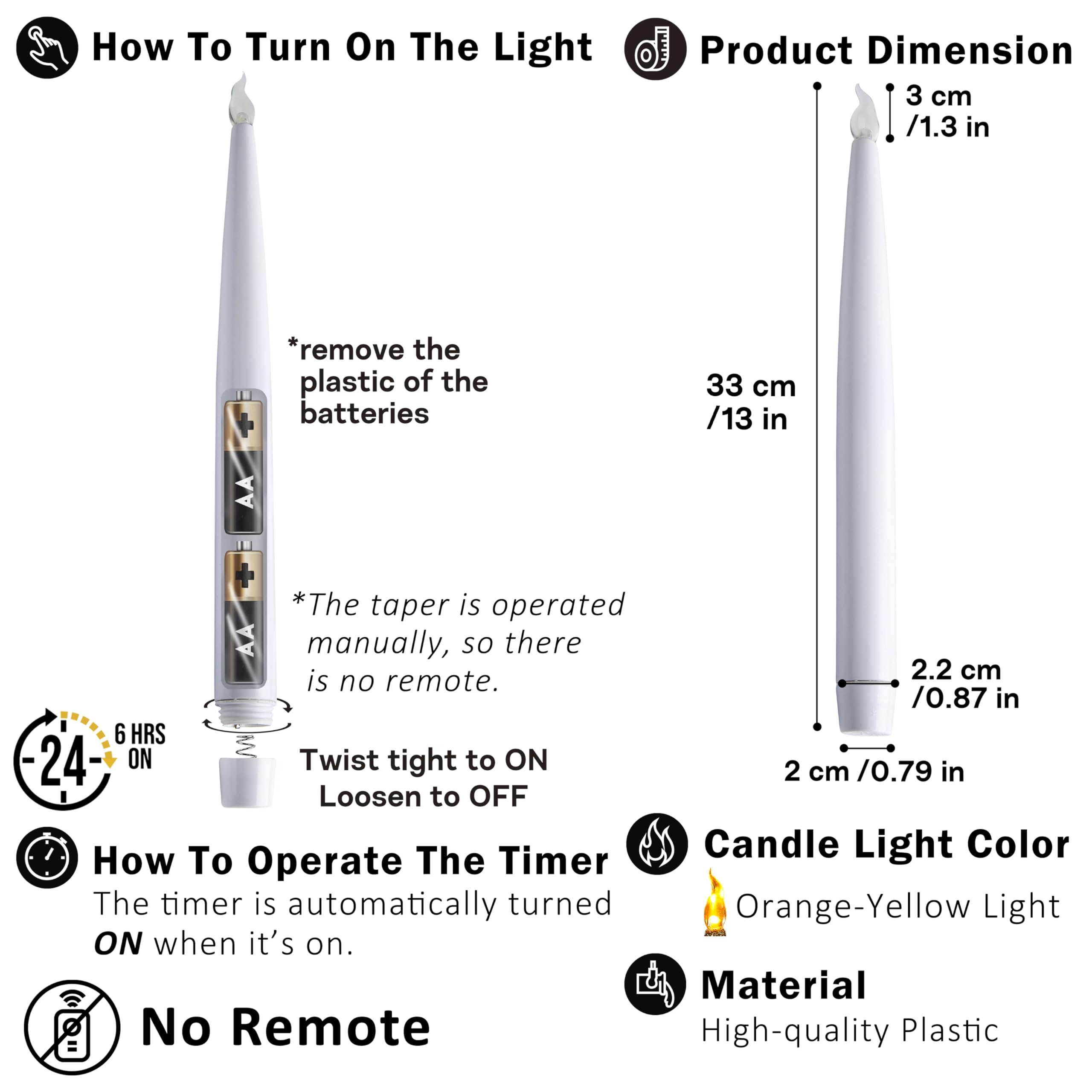 Snapklik.com : FURORA LIGHTING White LED Taper Candles Pack Of 2 ...