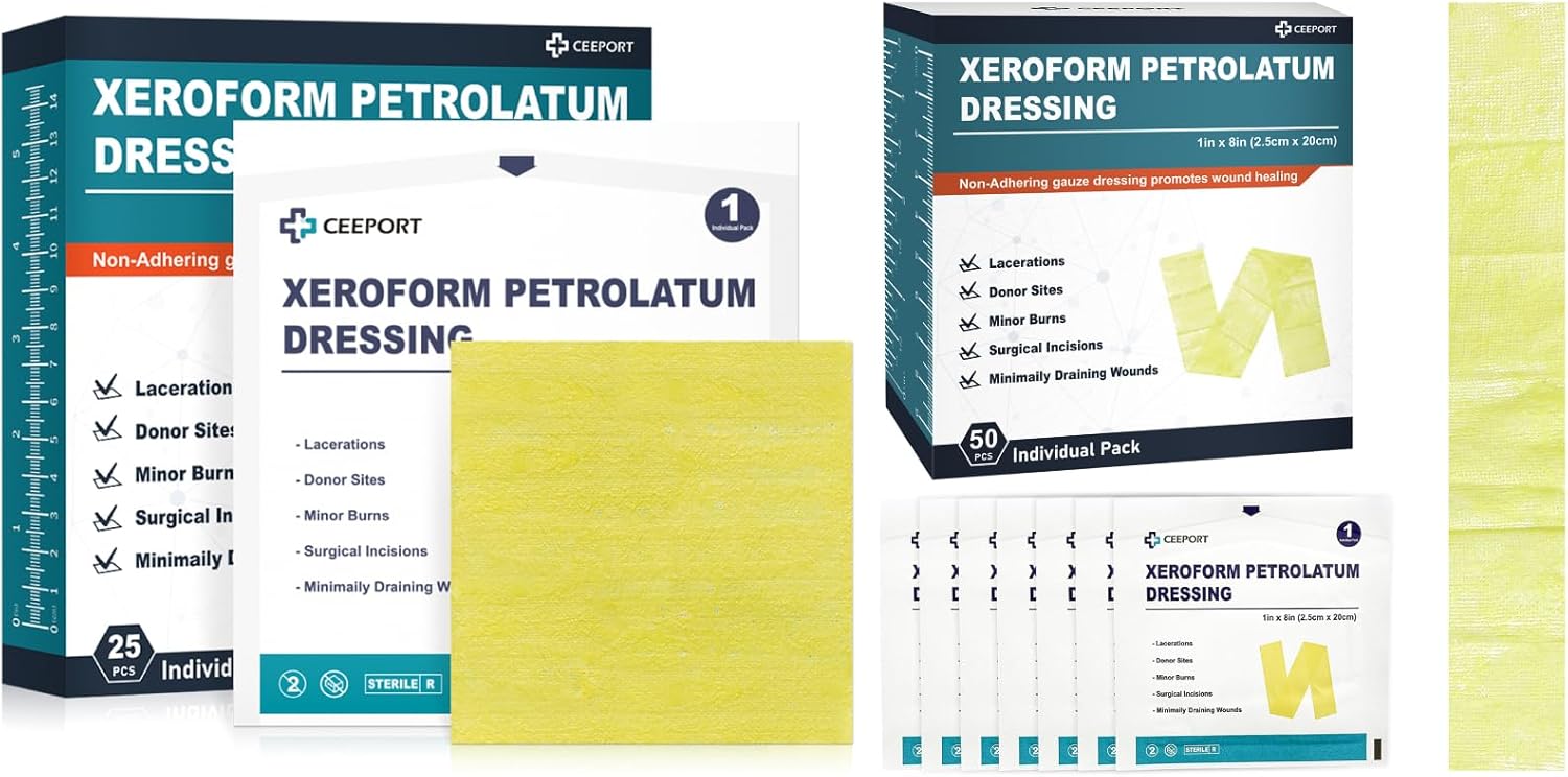 Amazon.com: Xeroform Petrolatum Dressing (4x4,25pcs)+(1x8,50pcs),Non ...