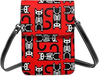 Amazon.com: Skeleton cartoon cat Skull and bones red Crossbody Cell ...