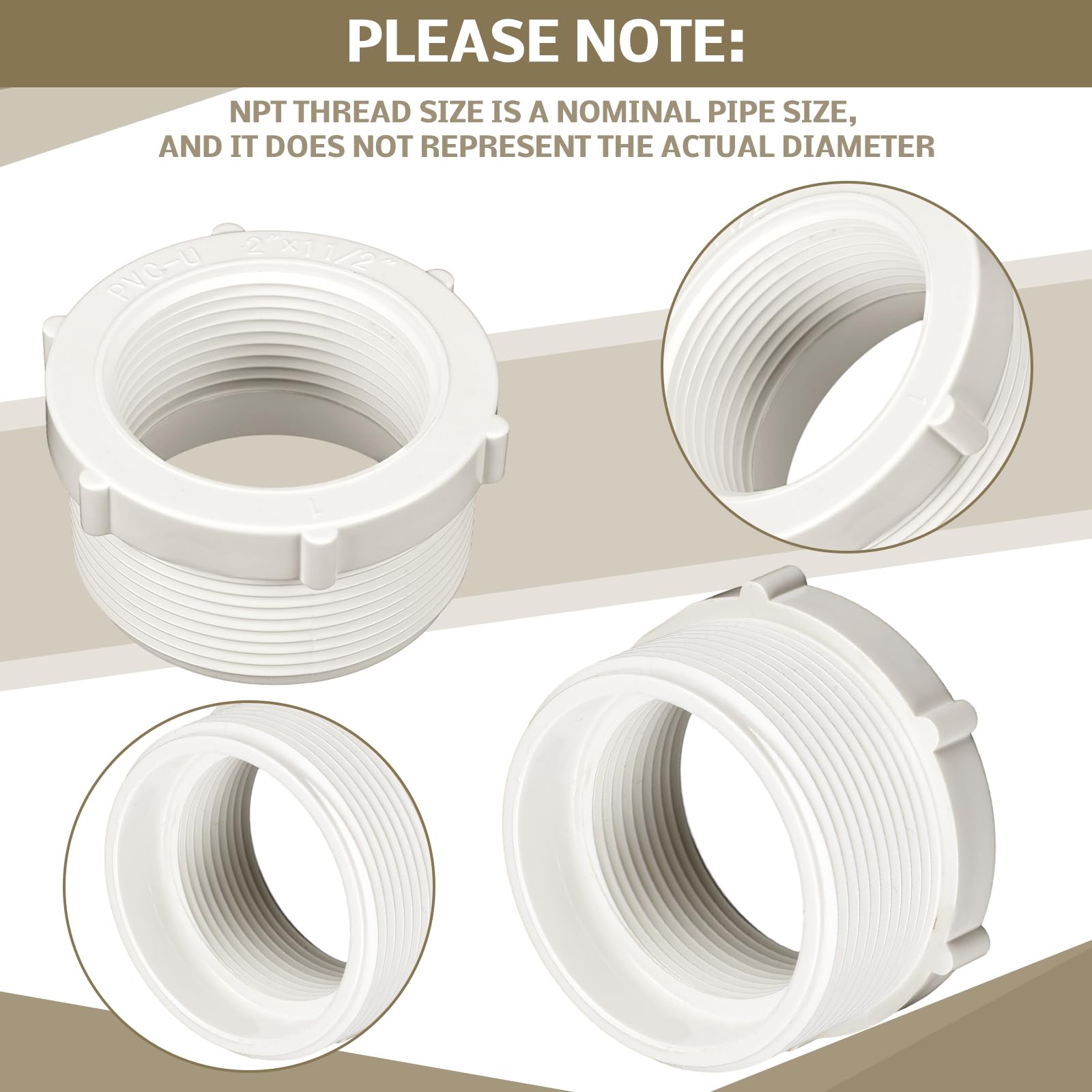 Snapklik.com : 5 Pcs PVC Pipe Fitting 2" Male Thread To 1-1/2"female ...
