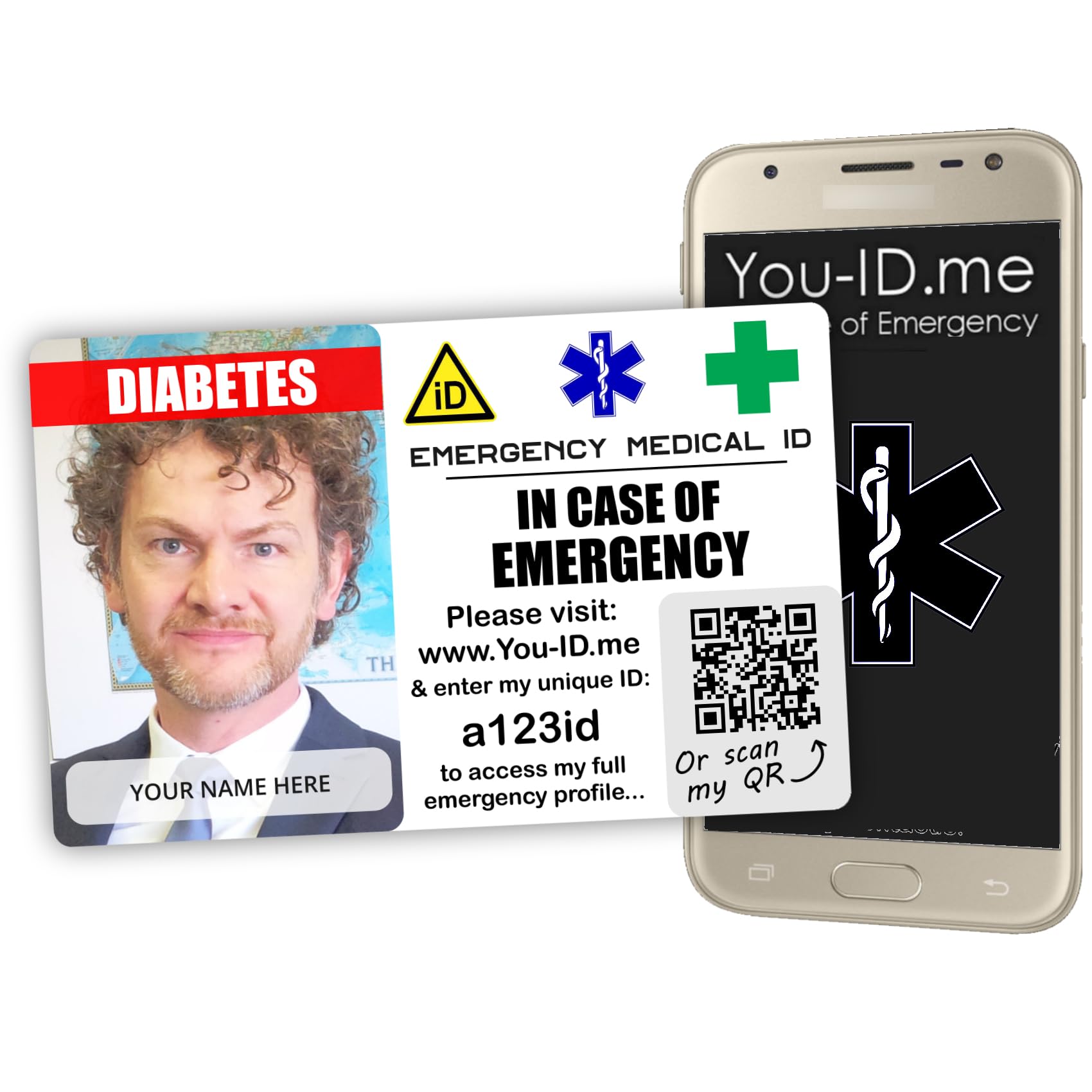 Diabetes Card. Emergency Medical Alert Card for Diabetes. Vital ...