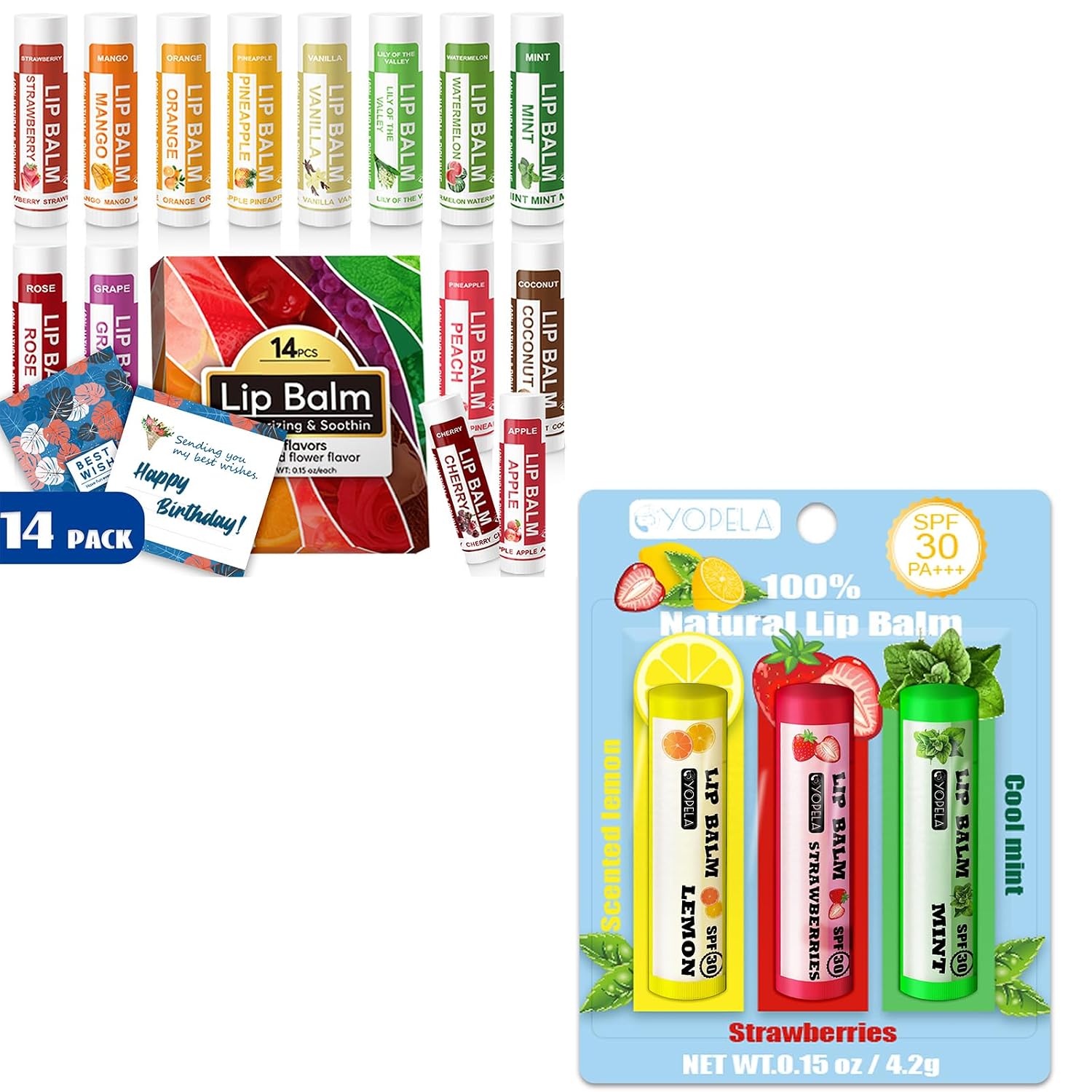 Amazon.com : Lip Balm 14 Pack and 3 Pcs Natural Chap Sticks Bulk for ...