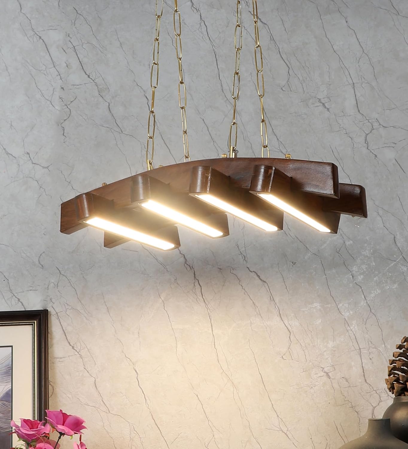 Buy Green House Handmade Sheesham Wood Hanging Pendant Ceiling Jhumar ...