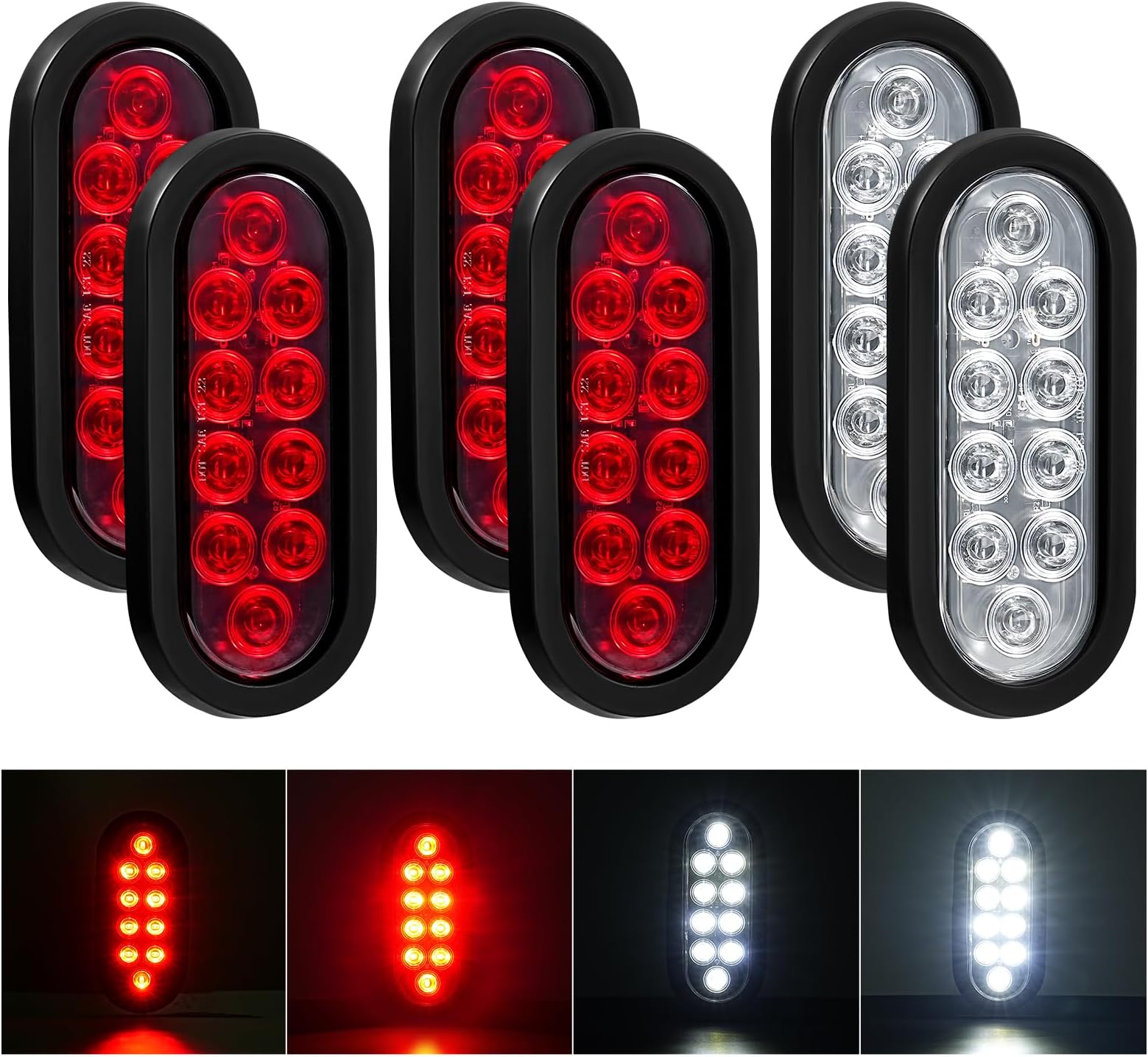 Amazon.com: PVerandio 6Pcs 6 Inch Oval LED Trailer Lights Red and White ...
