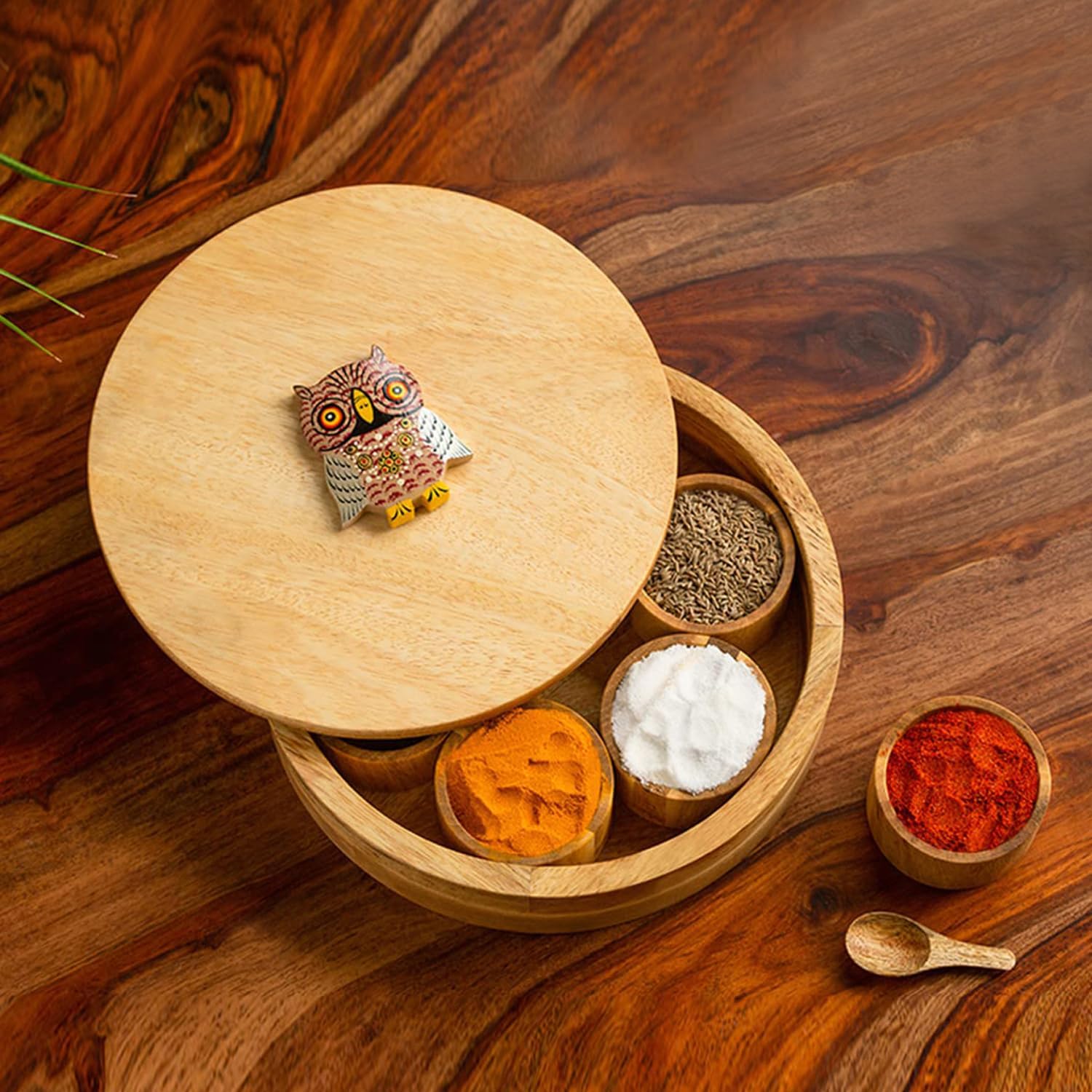 Buy Brick Brown ® Wooden Rhythm Masala Box for Kitchen | Spice Box ...