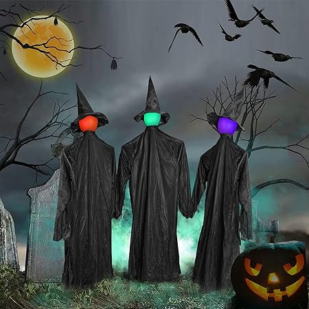 Amazon.com : FUN LITTLE TOYS 3 Pack 48" Light Up Witches Halloween ...