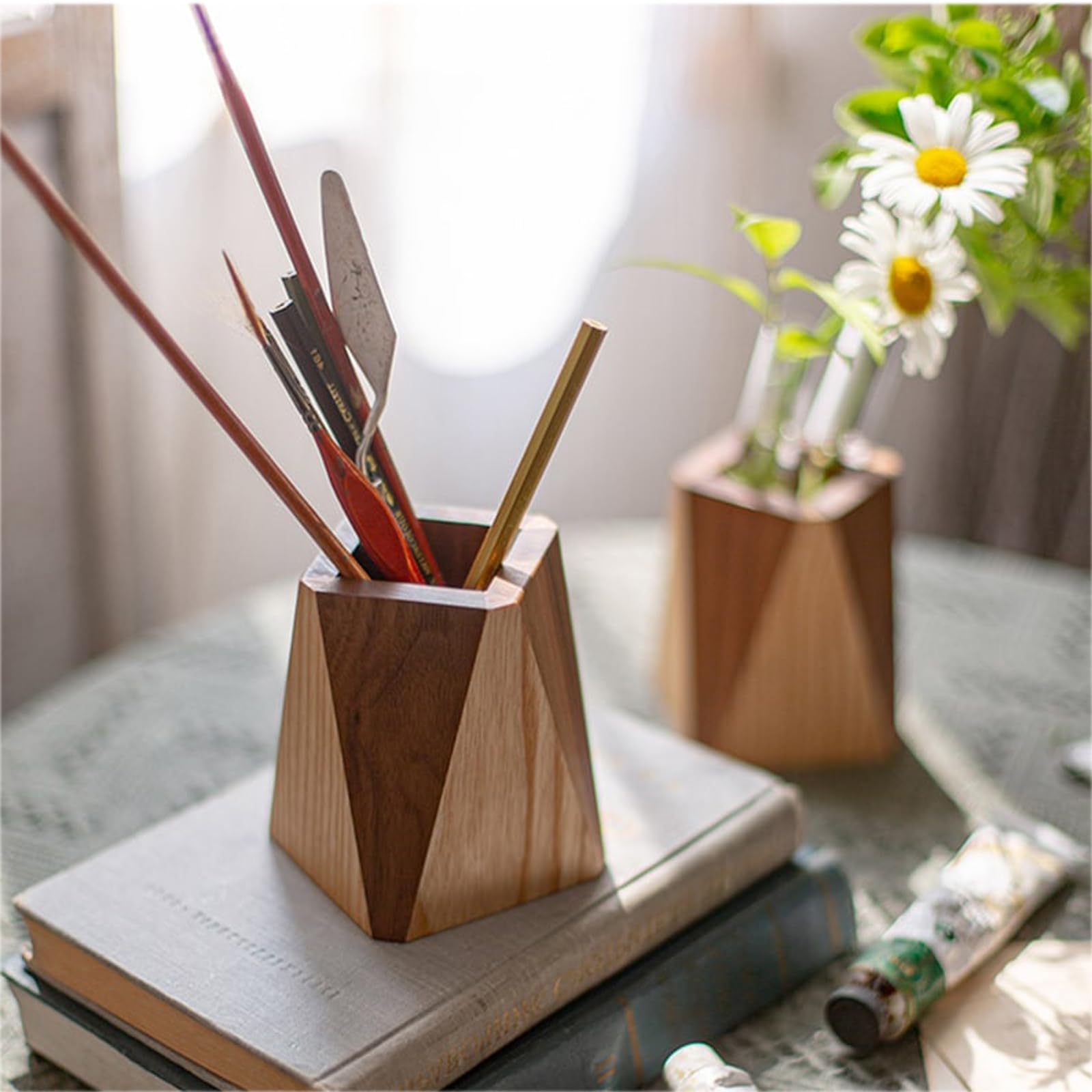 Hashcart Wooden Pen Holder Pen Stand - Pencil Cup Makeup Brush Holder ...