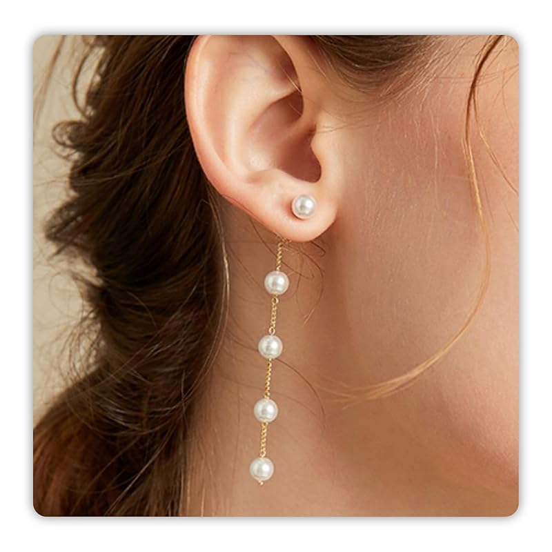Amazon.com: Trinckle Pearl Earrings for Women 14k Gold Pearl Drop Earrings, Long Boho Tassel ...