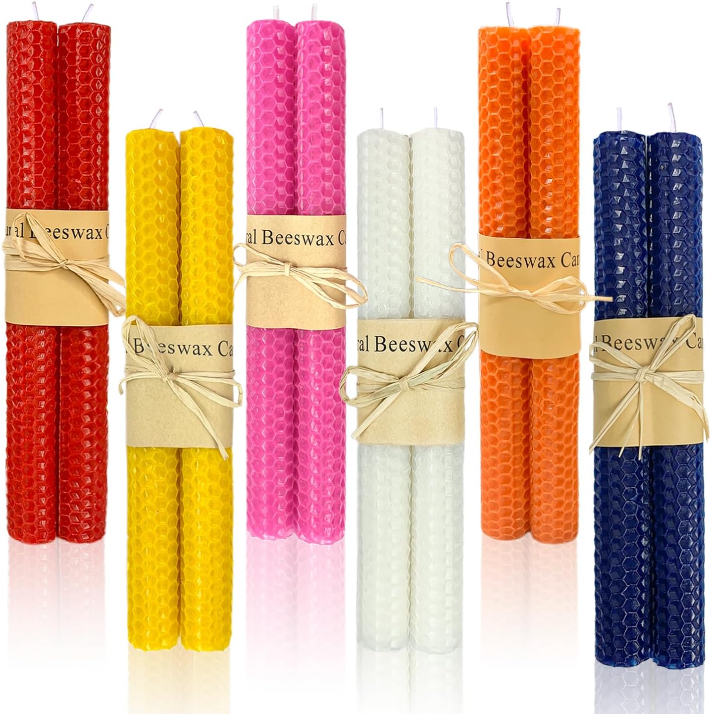 Amazon.com: 12 Pack Handrolled Beeswax Taper Candles, 9" Long ...
