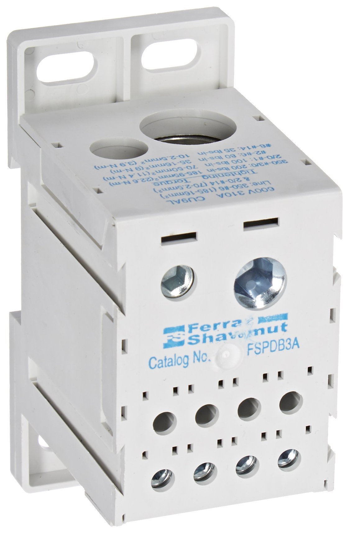 Mersen FSPDB3A Aluminum Finger-Safe Power Distribution Block, 600VAC/DC ...