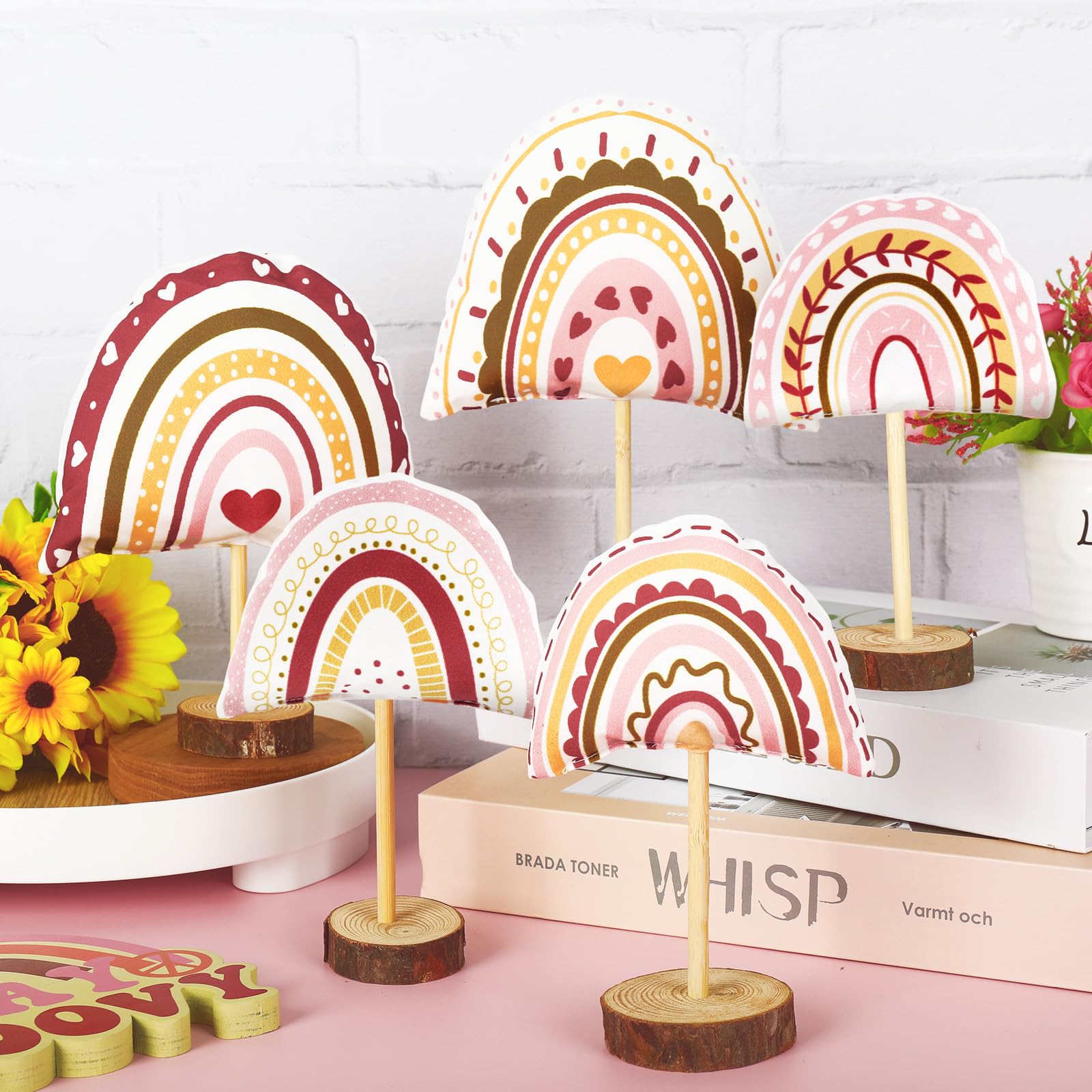 Whaline 5Pcs Boho Rainbow Fabric Wood Block Sign 3D Classroom Tiered ...
