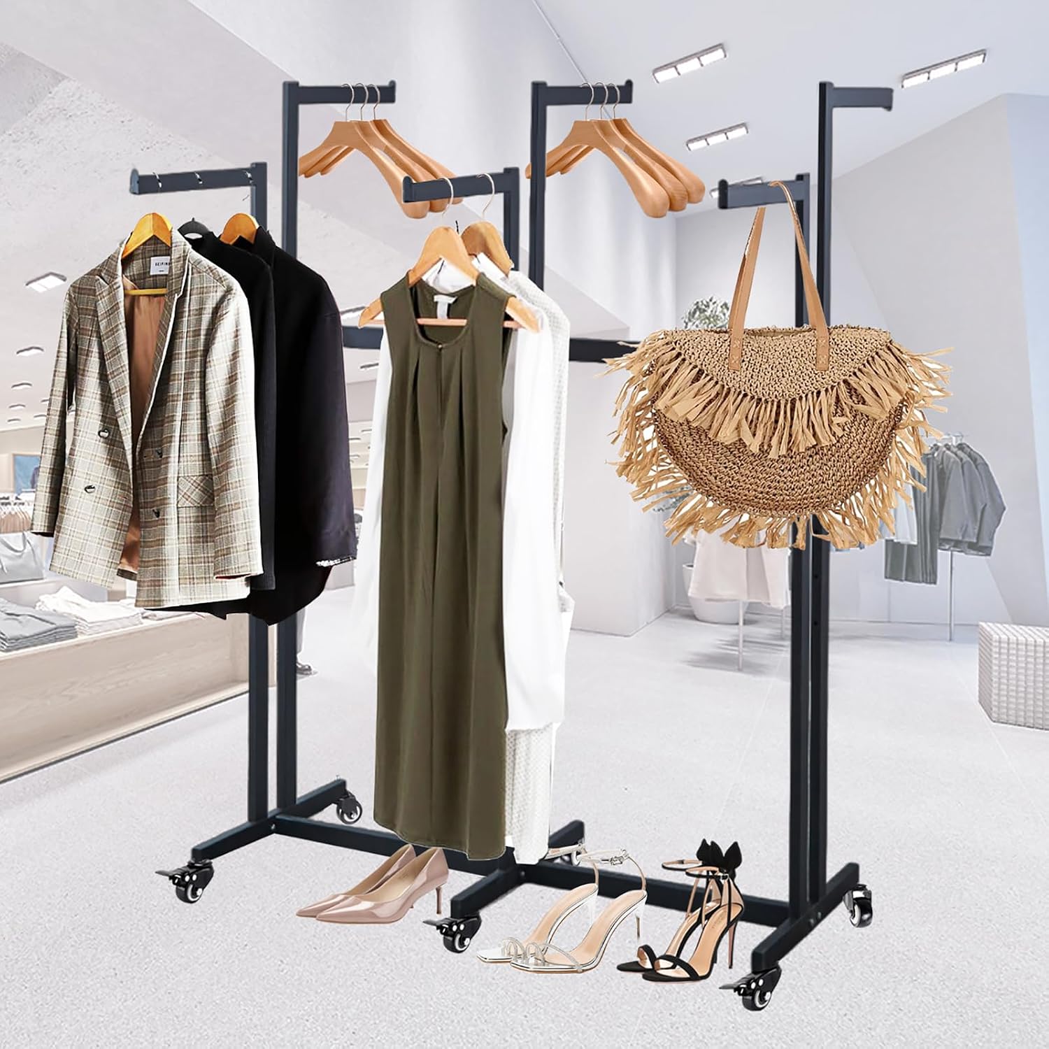 Industrial Clothing Rack Metal Clothing Rack, 6 Arms Clothes Display ...