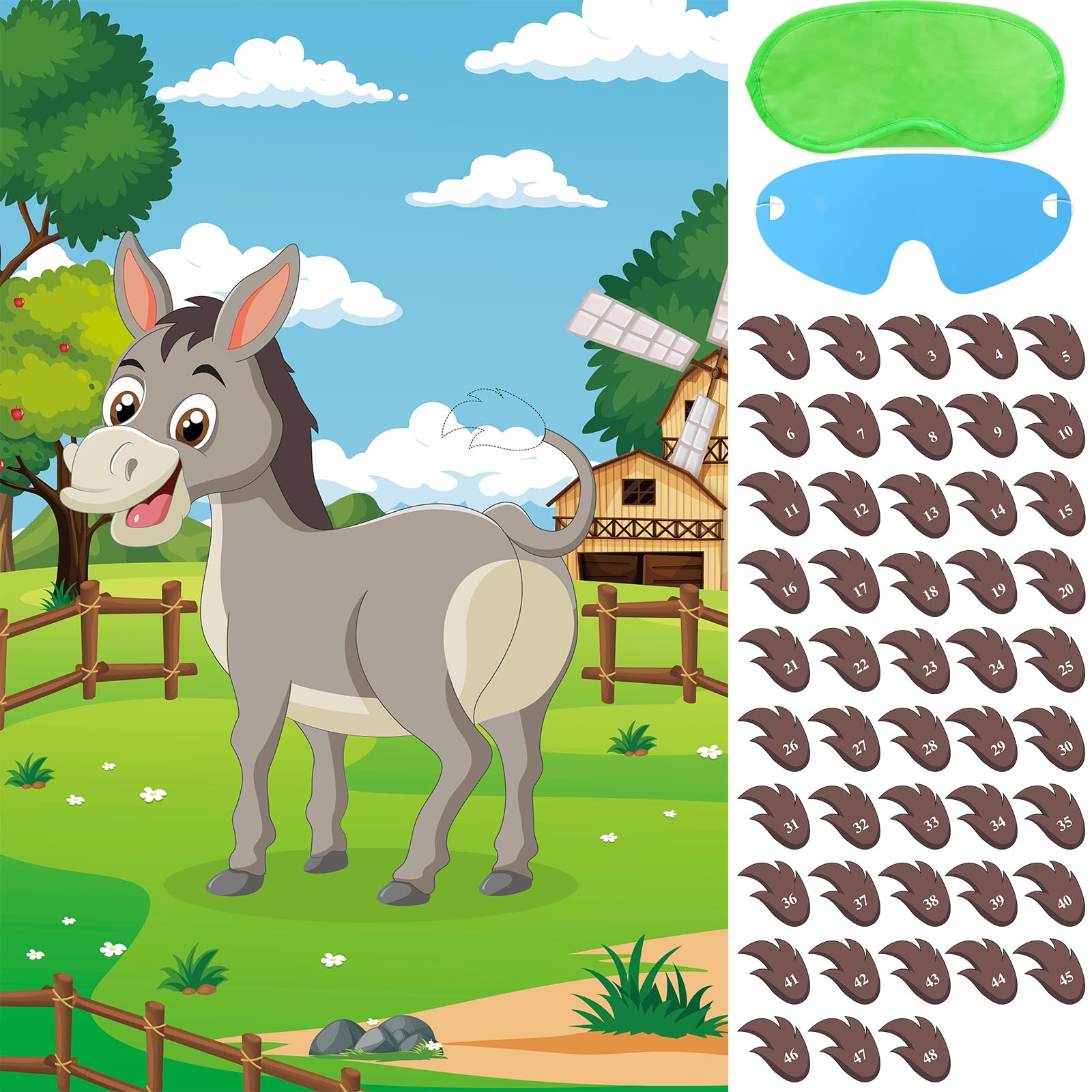 Buy Hxezoc Pin The Tail On The Donkey Party Game with 48 Pcs Tails ...