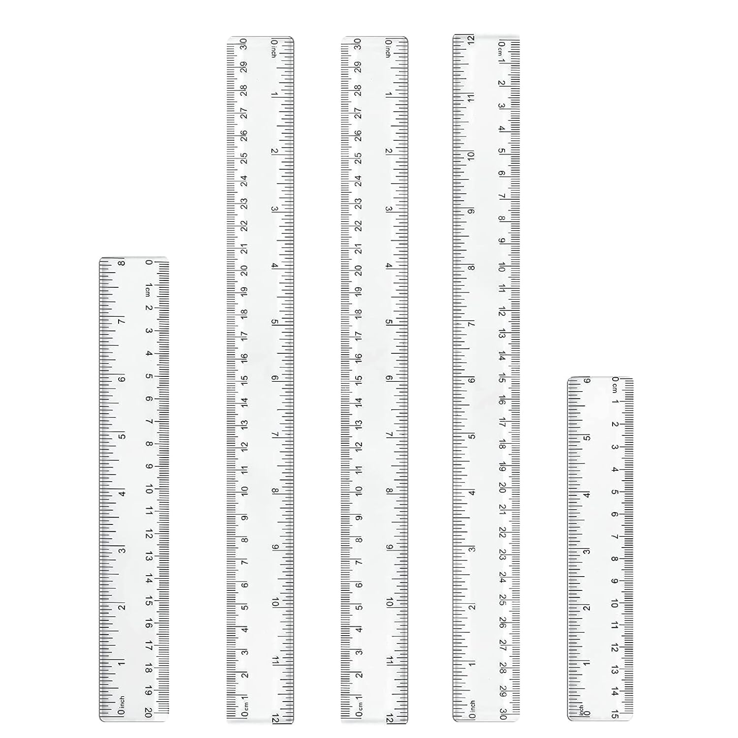 YUENTOEN 5 Pieces Clear Plastic Ruler 6/8/12in(15/20/30cm) Straight ...