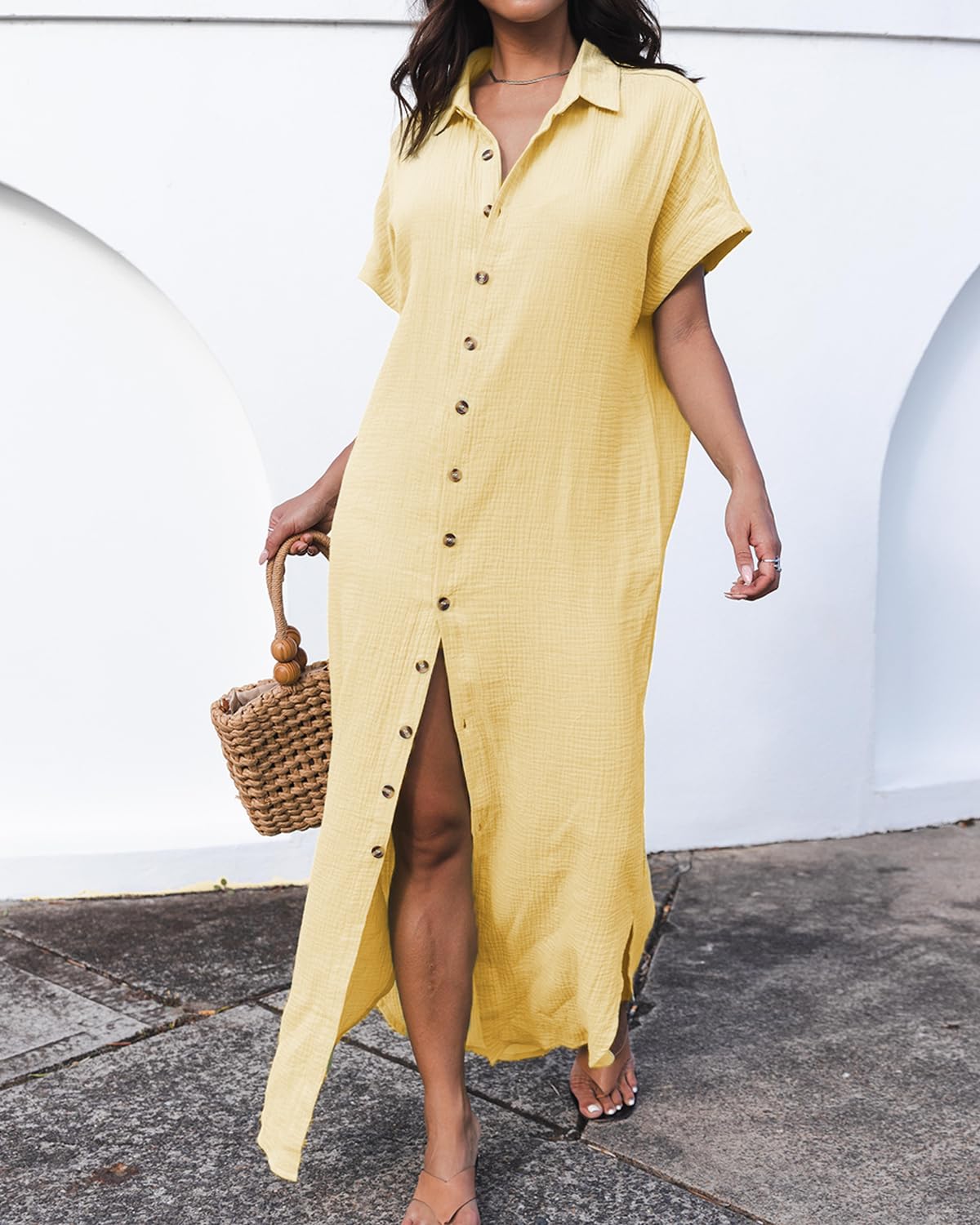 Snapklik.com : Womens Summer Beach Button Down Dress Kimonos Long ...