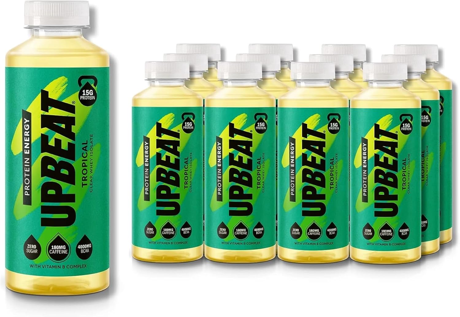 UPBEAT Protein Water Energy - 12x 500ml, Tropical, BCAA, 15g Clear Whey ...