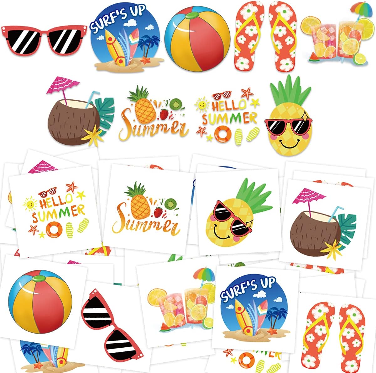 Amazon.com : 120 PCS Glitter Summer Tattoos Temporary For Kids Hawaiian ...