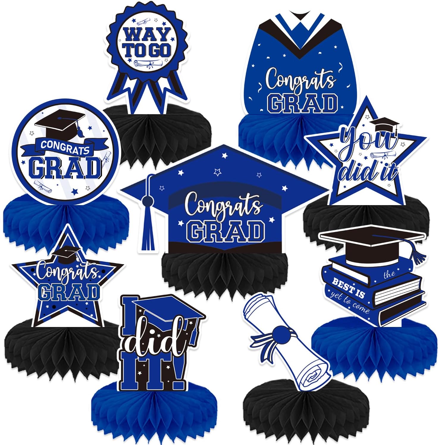 Amazon.com: 9Pcs Graduation Table Decorations - Blue and Black ...