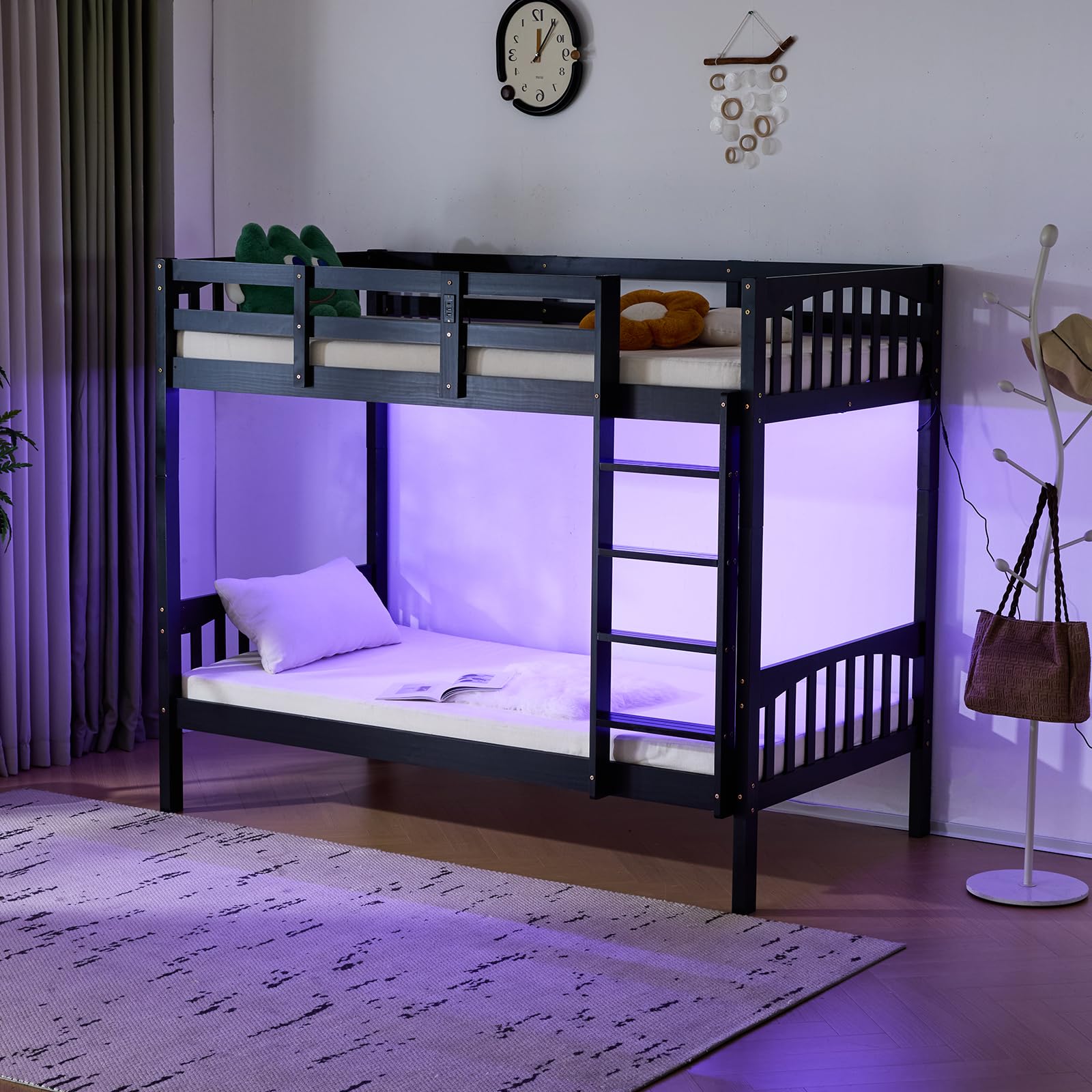 Amazon.com: VINGLI Twin Bunk Bed with RGB LED Strip and Charging ...