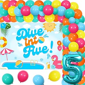 Amazon.com: Balterever Dive Into Five Birthday Party Decorations Swimming Pool 5th Birthday ...
