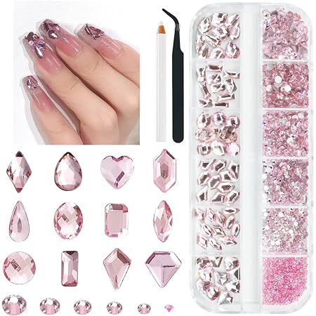 Amazon.com: qiipii 1300Pcs Pink Nail Rhinestones Light Pink Rhinestones ...