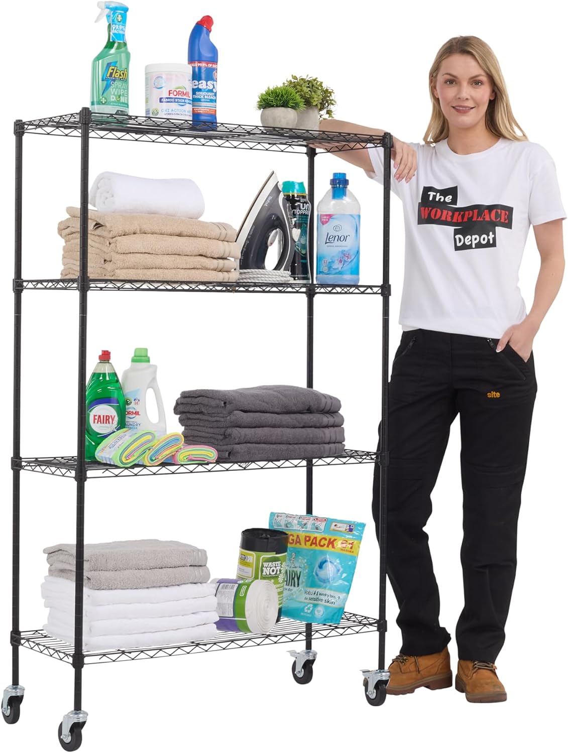 The Workplace Depot Wire Shelving, 4 Tier Wire Metal Shelving Unit with ...