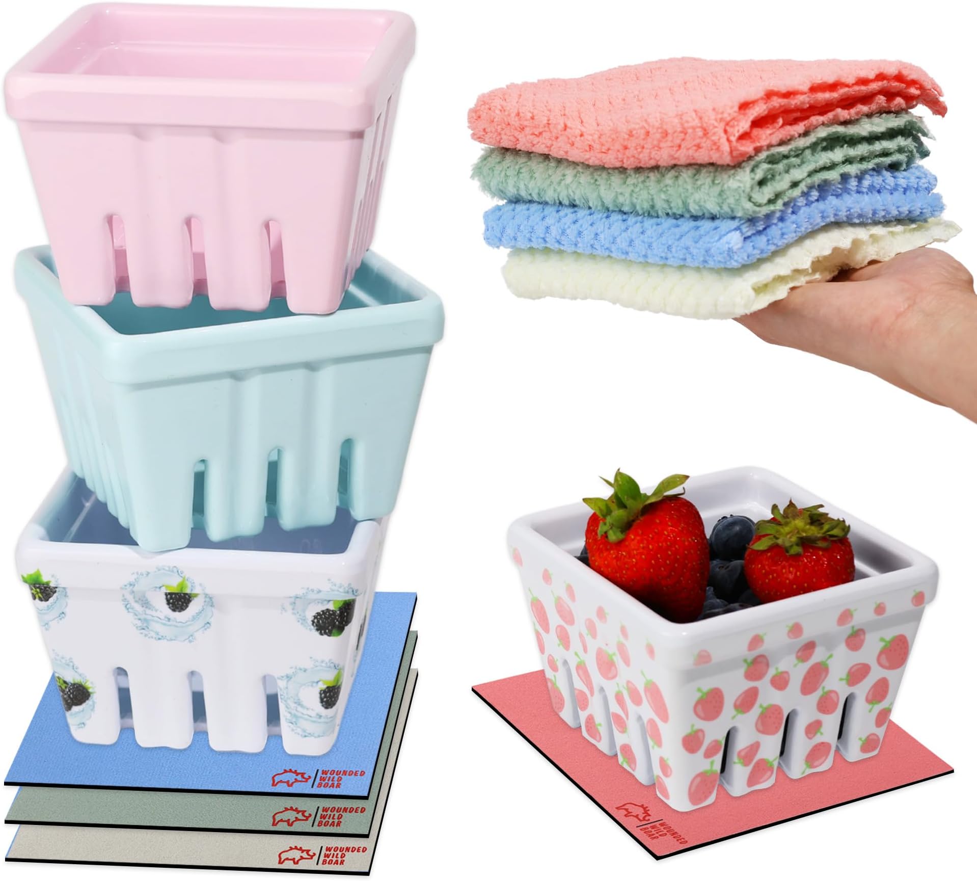 Amazon.com: Jayour 4 PACK - Ceramic Berry Baskets | Decorative Ceramic ...