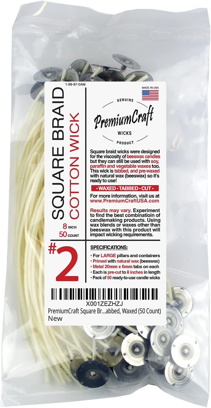 Amazon.com: PremiumCraft Square Braid Cotton Candle Wick - #6, Tabbed ...