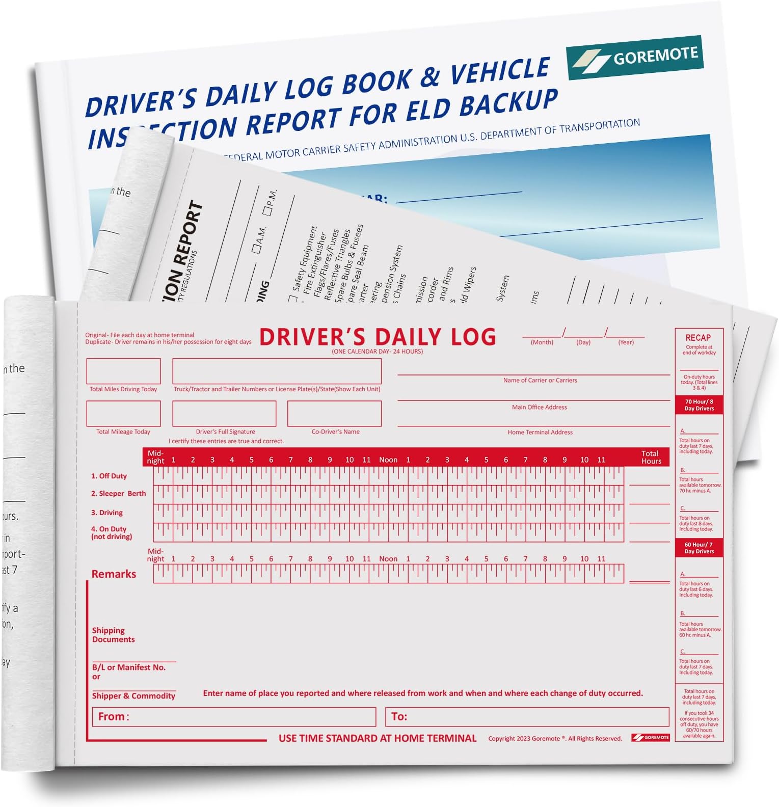 Amazon.com : ELD Backup Driver Daily Log Book with Daily Recap ...