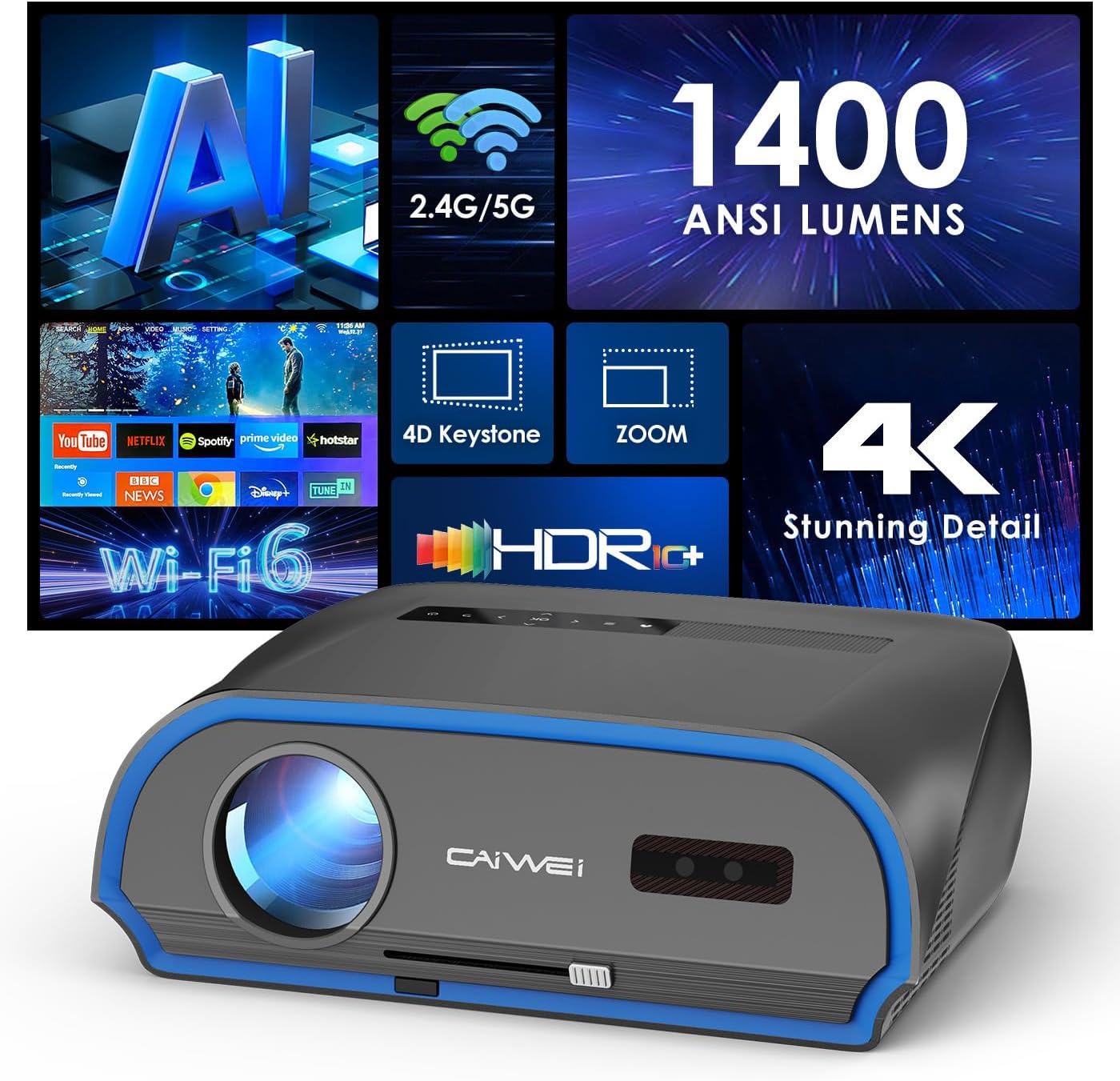 Amazon.com: High Brightness Projector 1400 ANSI, HDR10+, 4K Support ...