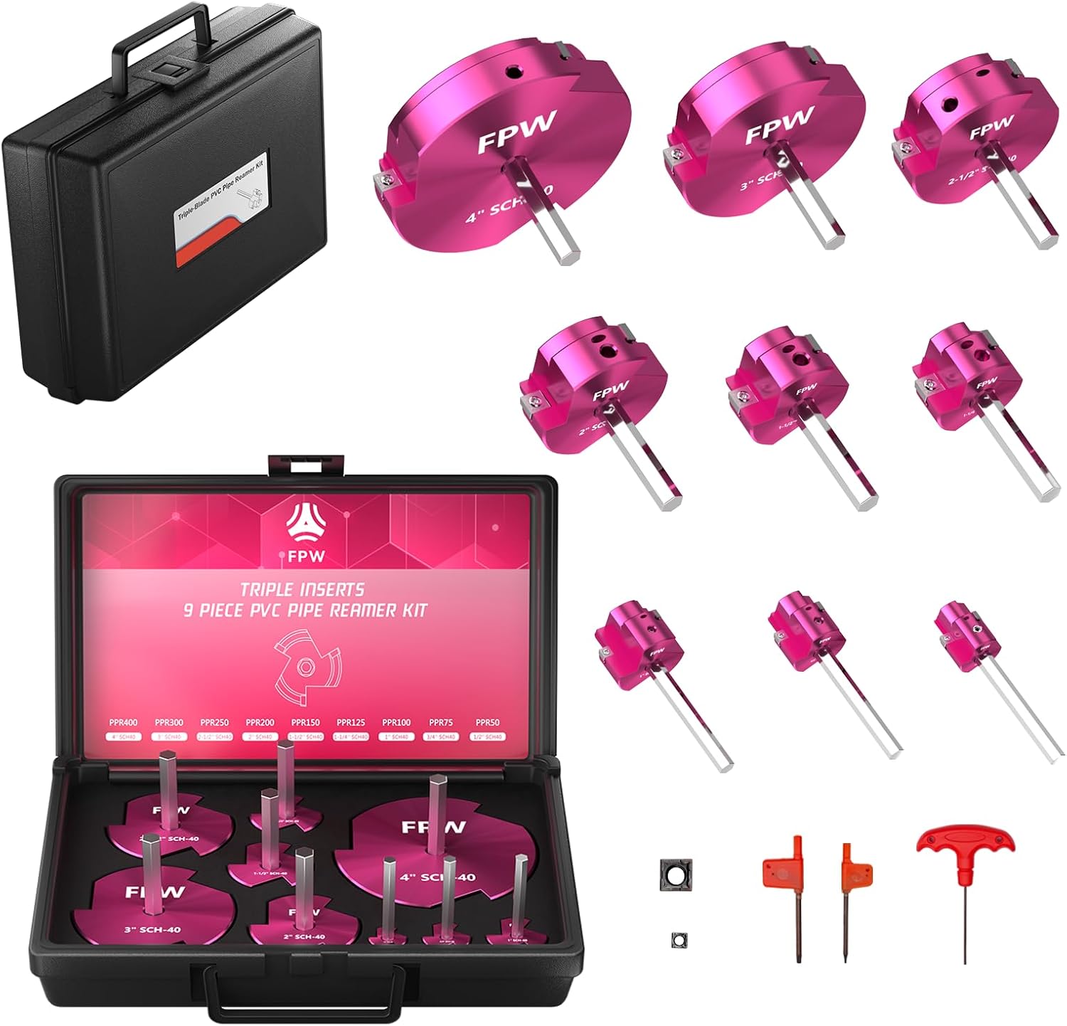 Amazon.com: Triple Inserts 9 Pcs PVC Pipe Reamer Kit, PVC Fitting Saver ...